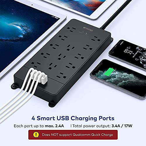 Flat Plug Power Strip - TROND 5ft Ultra Thin Extension Cord with 6 Widely Outlets and 3 USB Ports(1 USB C) + TROND Long Extension Cord 15 ft, 13 Widely-Spaced Outlets Expansion with 4 USB Ports