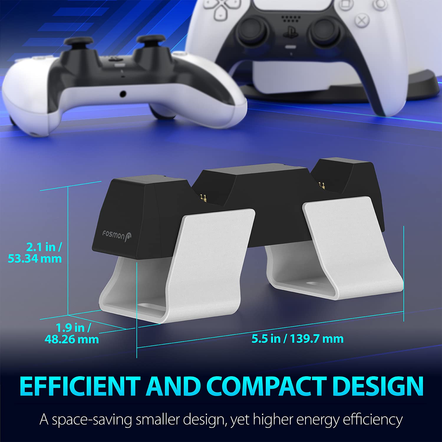 Fosmon Dual Charging Station for PS5 DualSense Wireless Controllers - Black/White