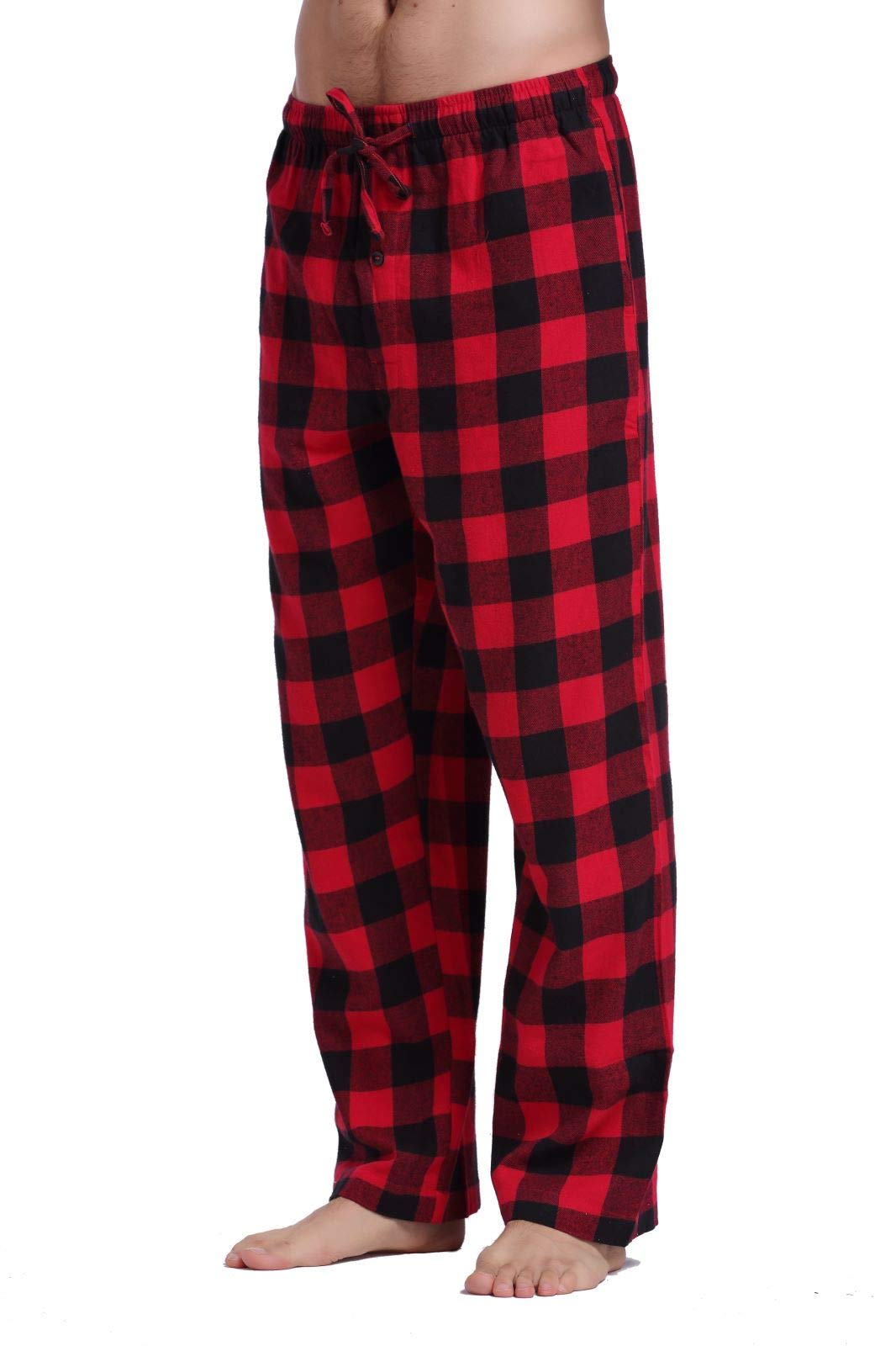 CYZ Men's 100% Cotton Super Soft Flannel Plaid Pajama Pants-BlackRedGingham-L