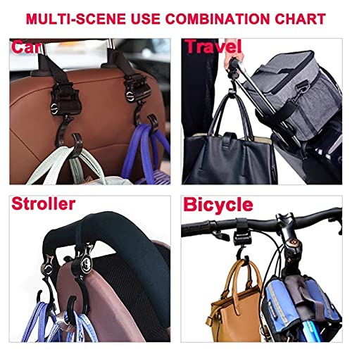 RAYCLOUD Baby Stroller Hooks 4 Pack for Bags Backpacks, Leather Hooks with Carabiners Pram Pushchair Clips D Ring Metal Multipurpose Mommy Hooks Stroller Accessory for Shopping Walking (Dark Black)