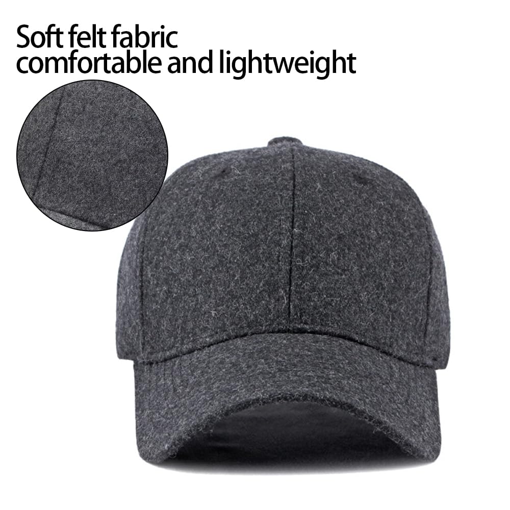 FGSS Mens Winter-Woolen Baseball-Cap with Earflaps - Adjustable Warm Dad Cap for Cold Weather (56-60CM) Black