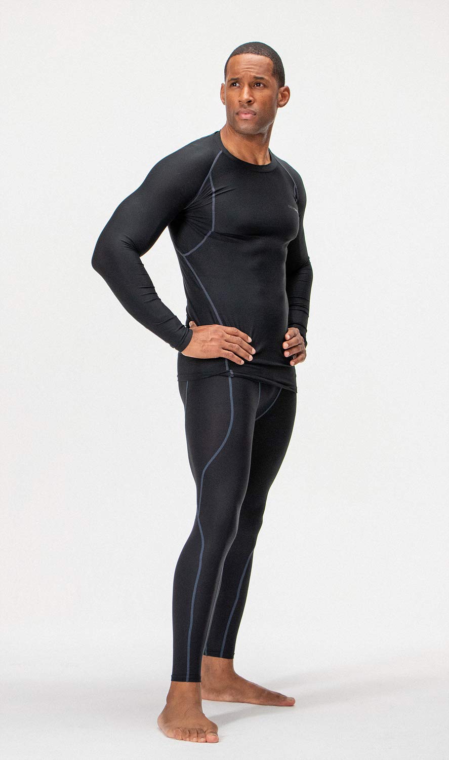 DEVOPS 3 Pack Men's UPF 50+ Long Sleeve Compression Shirts, Water Sports Rash Guard Base Layer, Athletic Workout Shirt (X-Large, Black-Black-White)