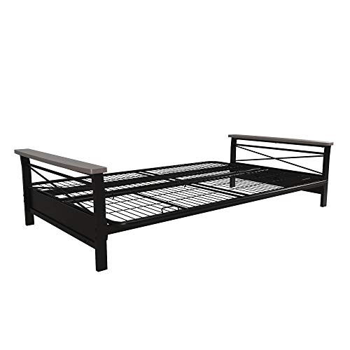 DHP Nadine Metal Futon Frame with Grey Wood Armrests, Full Size, Mattress Not Included
