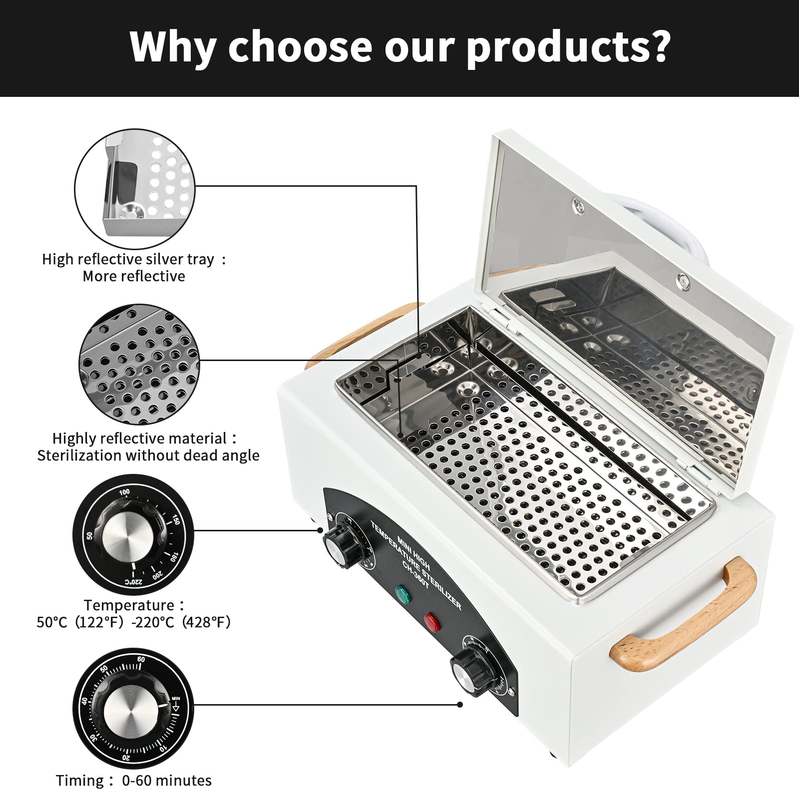 High Temperature Metal Tool Cleaning Box, 110V 300W 1.5L with Timer Manicure Pedicure SPA Salon Barber Equipment for Sundry Beauty Hair Nail Metal Tools with Handle