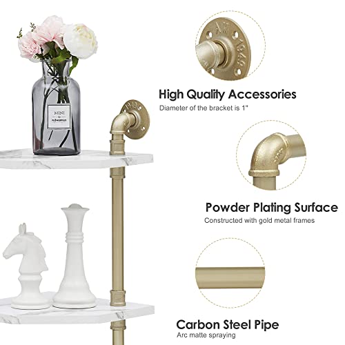 ivinta Corner Bookshelf with Storage, Wall Mount Pipe Shelves, White Corner Shelf Stand, Gold Metal Décor Bookcase, Modern Shelf Organizer Display Stand Rack for Bedroom, Bathroom, Living Room