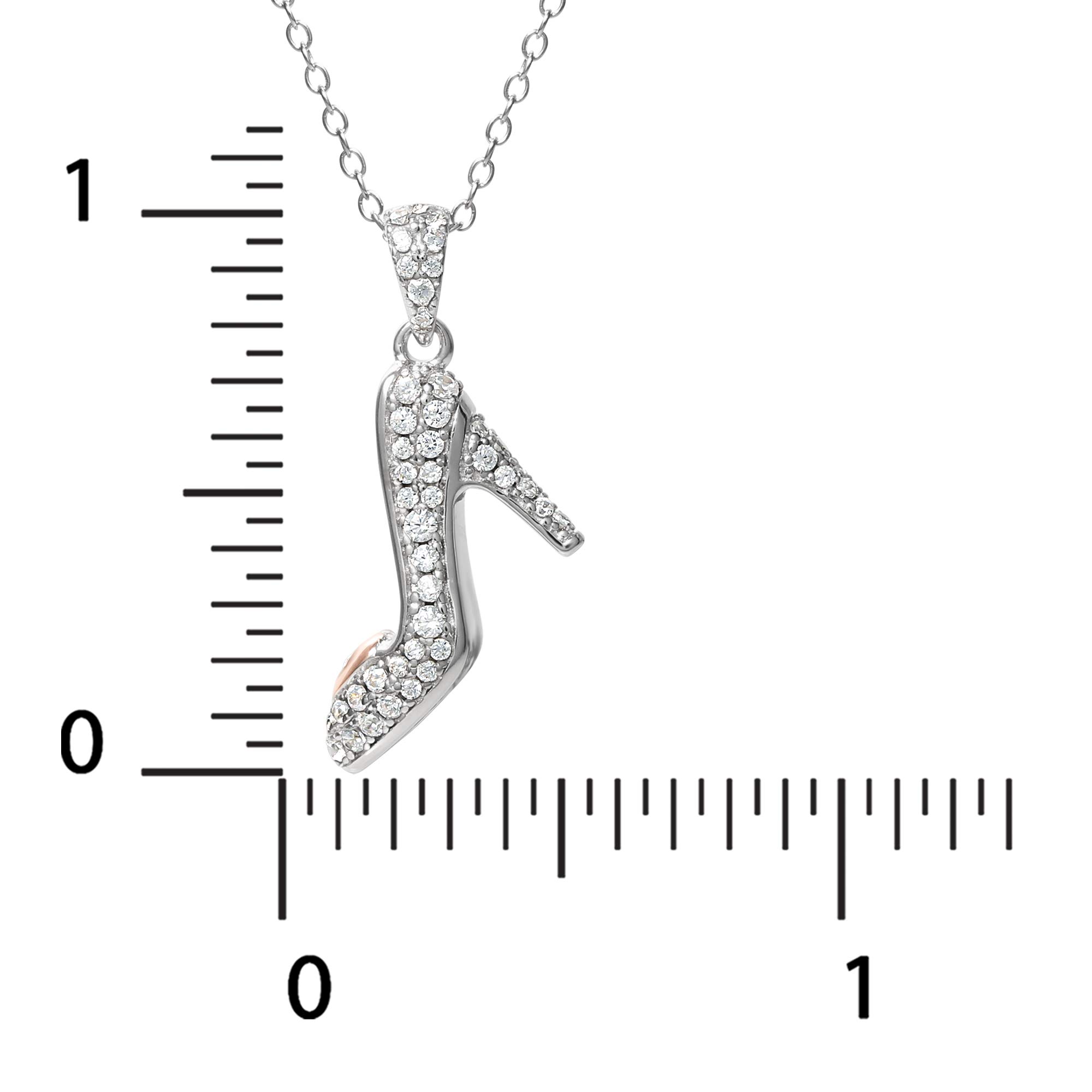 Disney Princess Cinderella Sterling Silver Cubic Zirconia Slipper Necklace, Official License