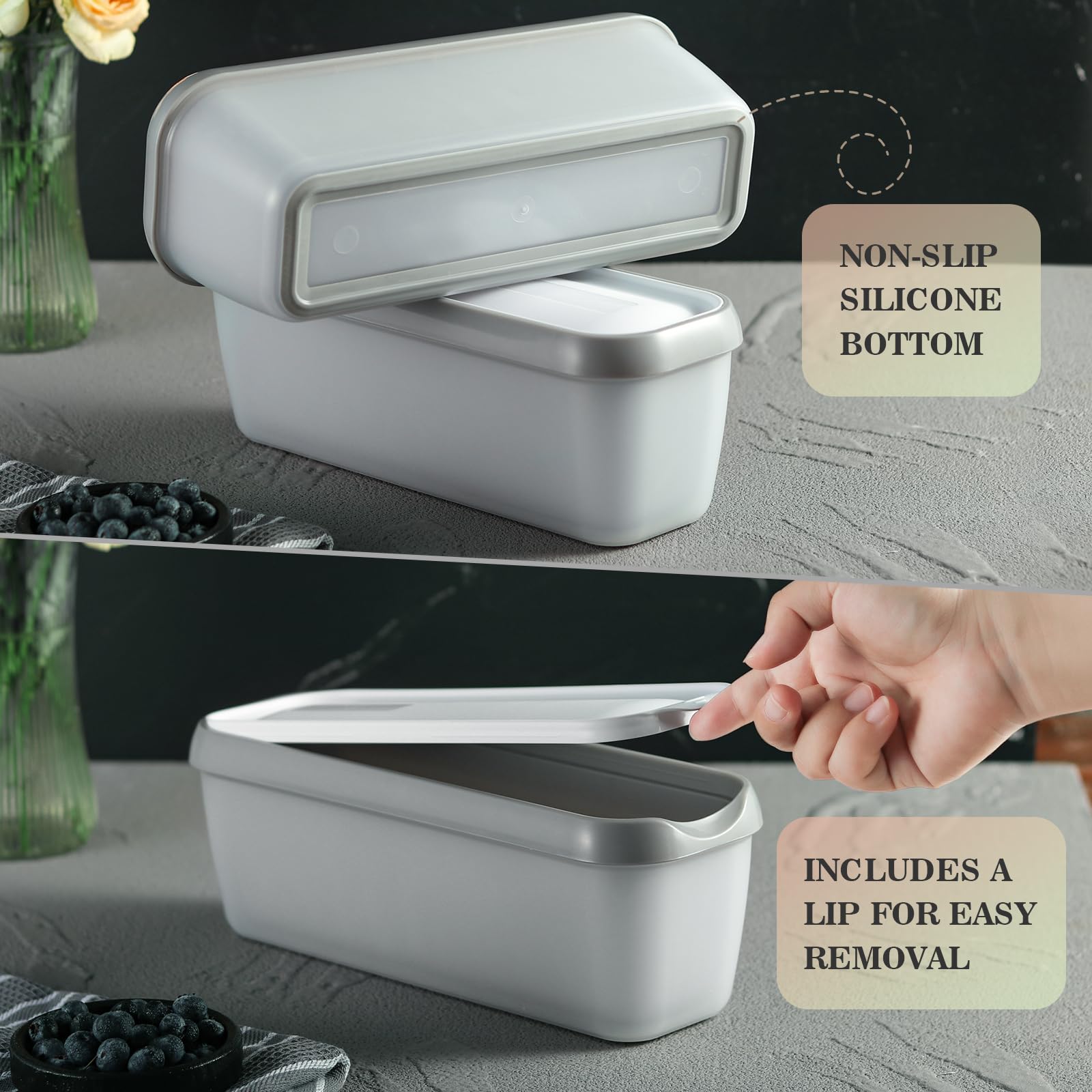 Ice Cream Containers,2Pack Ice Cream Containers for Homemade Ice Cream(1.5 Quart Each),Reusable Plastic Ice Cream Tubs Storage Containers Ice Cream Cups with Lids for Freezer