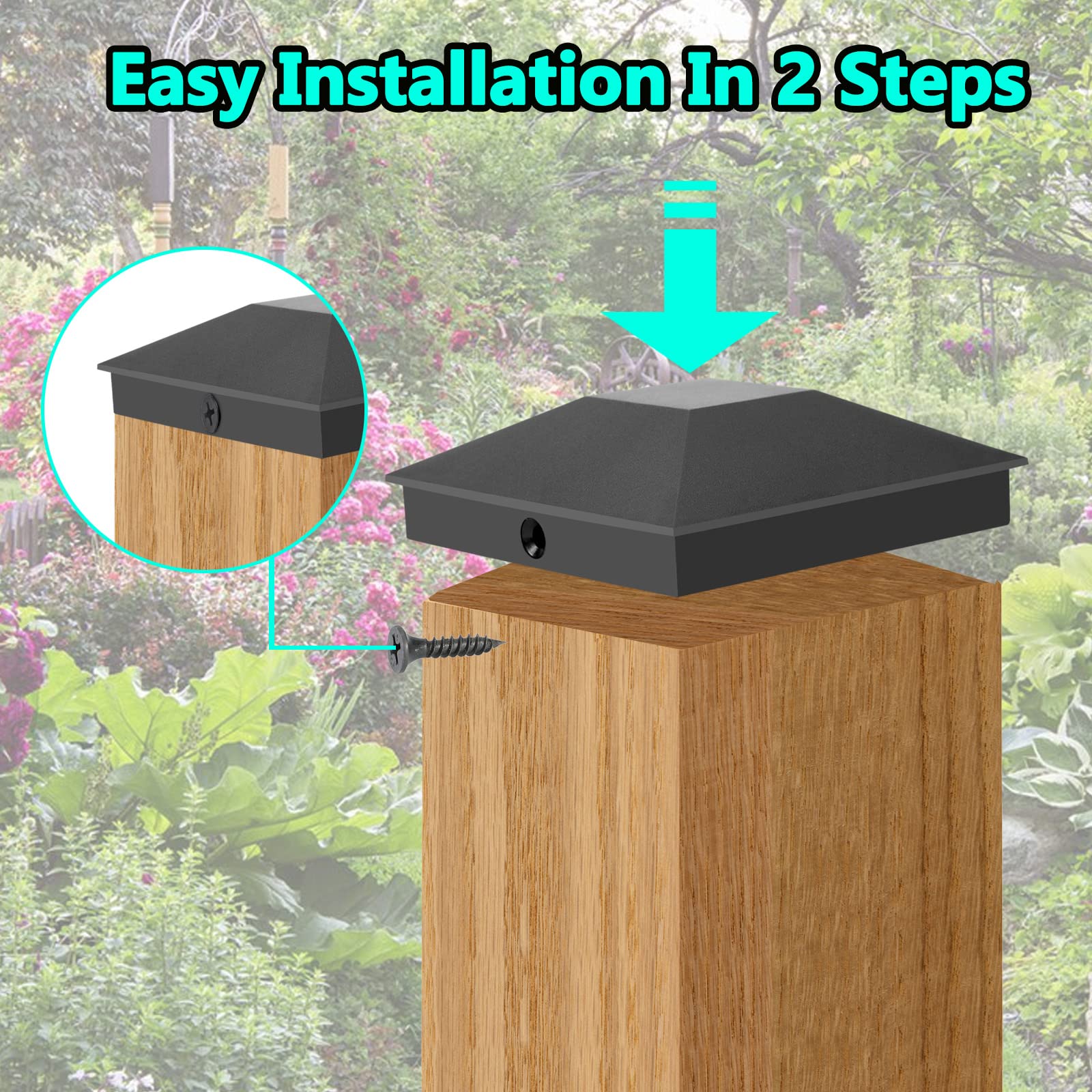 Eapele 4X4(3.5in x 3.5in) Wood Fence Post Caps, PP Plastic Water-Proof UV-Proof, Keep Post from Cracking and Rotting (24pcs, Black)