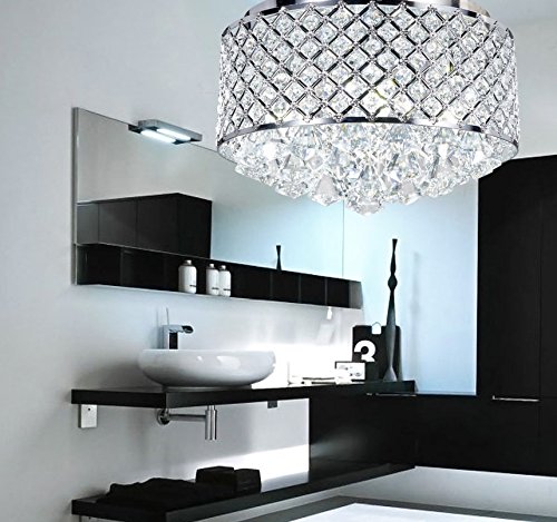 Diamond Life 4-Light Chrome Finish Round Metal Shade Crystal Chandelier Flush Mount Ceiling Fixture