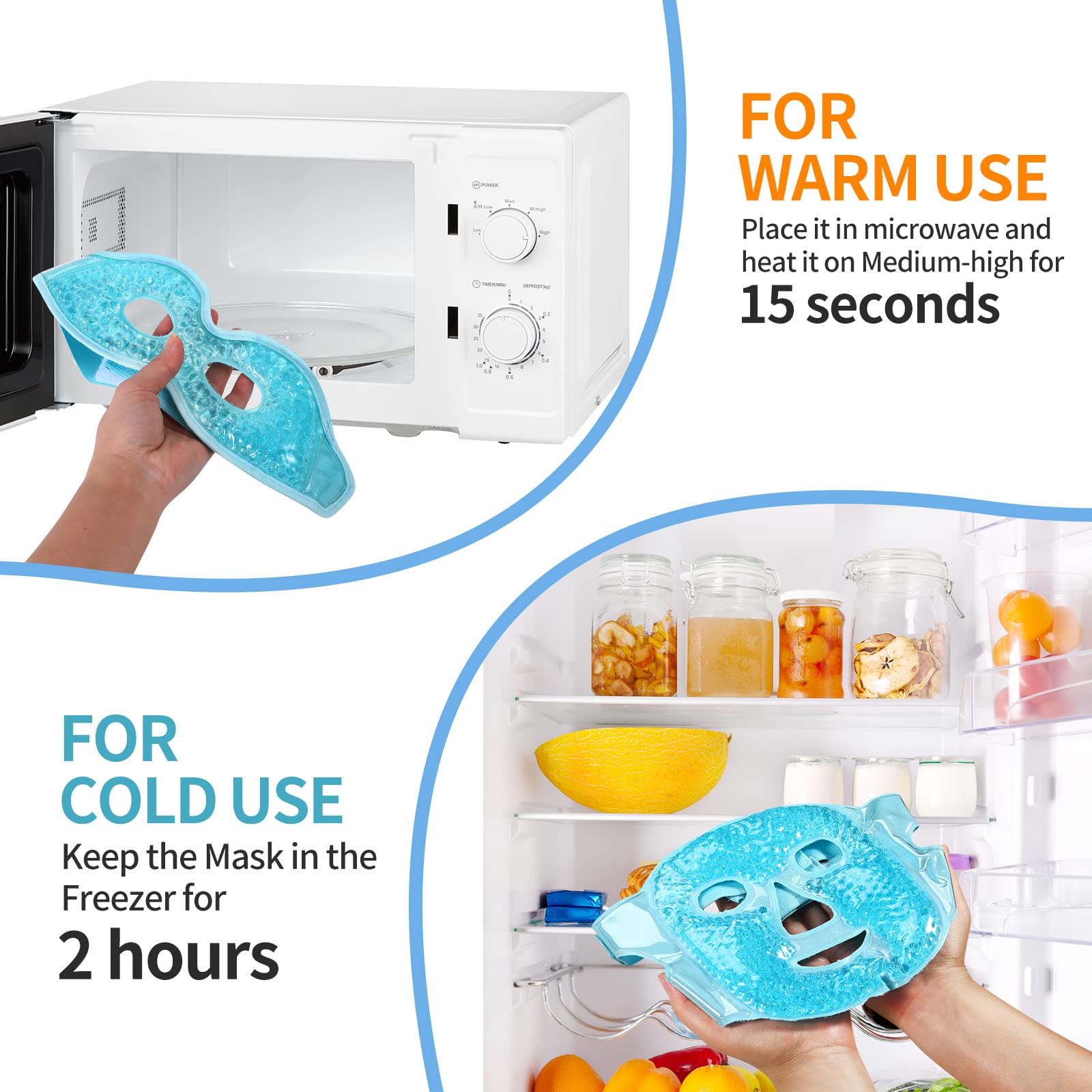 Ice Face Mask + Ice Eye Mask, Gel Face Mask Hot Cold Compress Therapy Reusable,Cooling Face Eye Mask for Pain Relief,Migraines,Headaches,Puffiness (Blue)