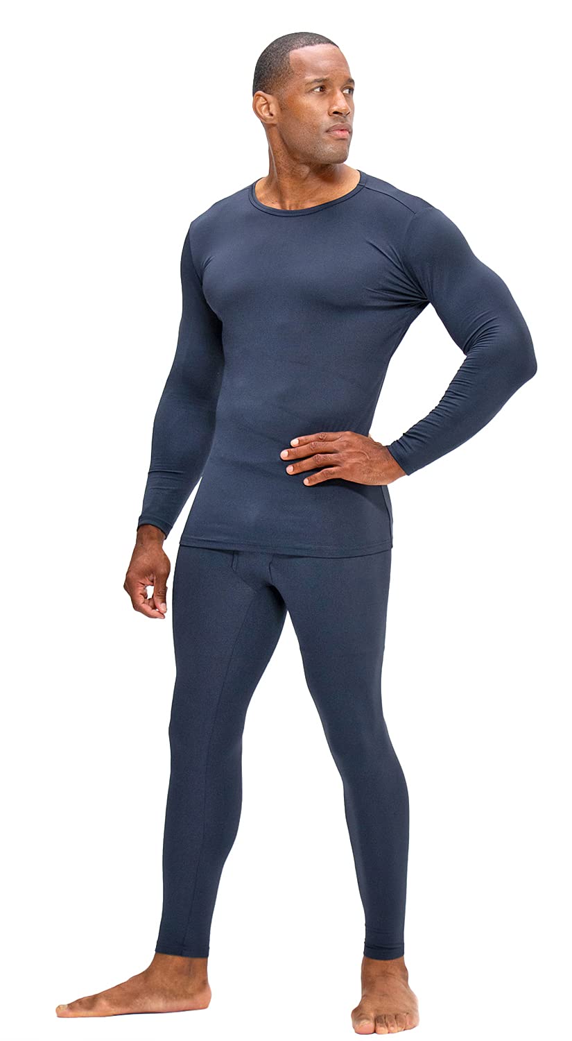 DEVOPS Men's Thermal Underwear Long Johns Set with Fleece Lined (X-Large, Navy)
