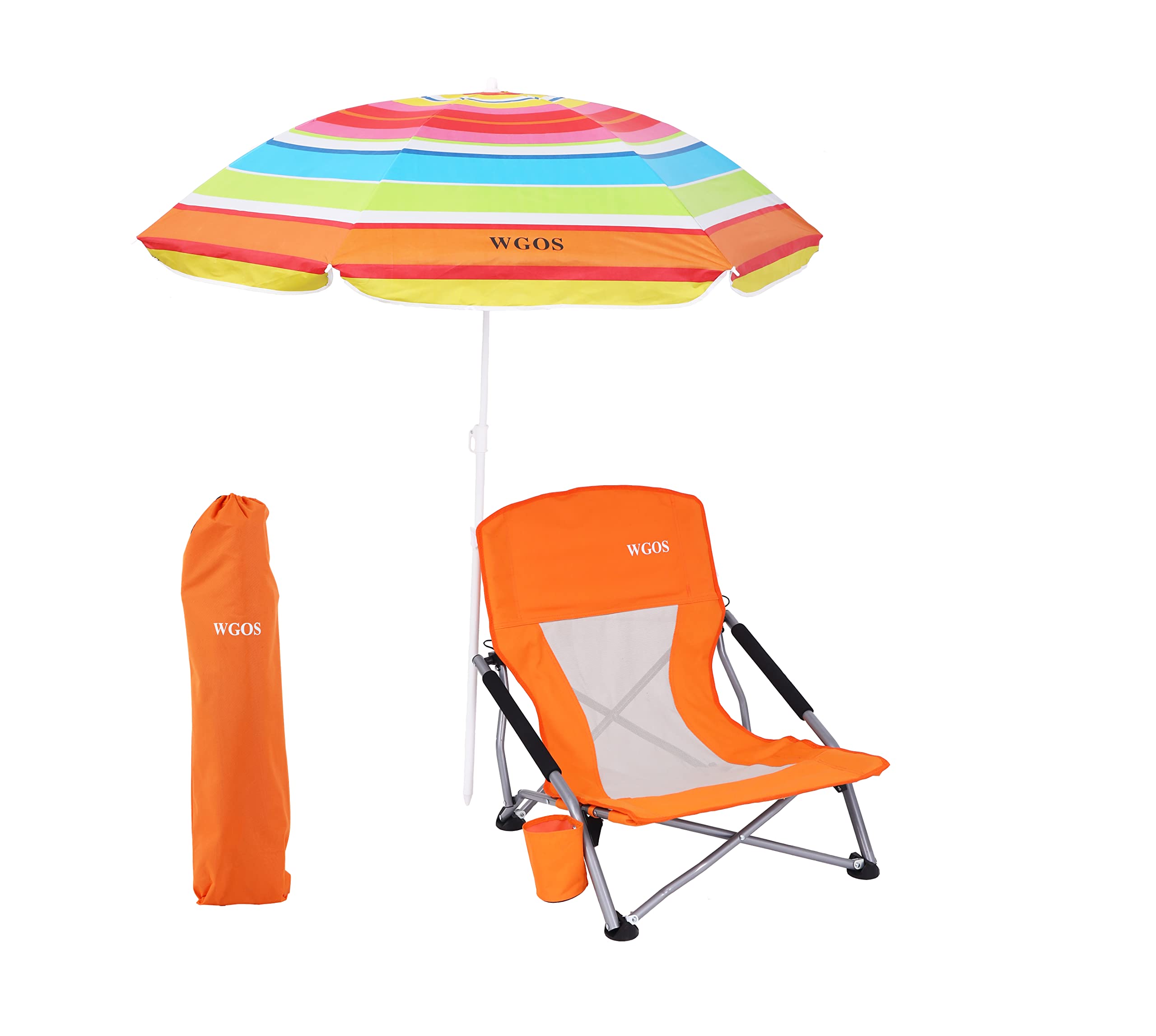 Folding Camping Table Adjustable Card Table 24'' x 16'' (L x W) + Beach Chair with Umbrella for Adults 1-Pack Orange