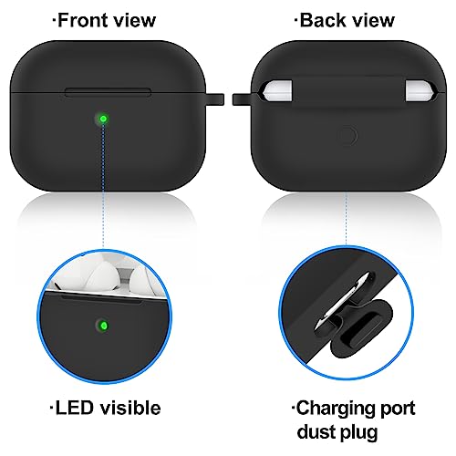 Linsaner AirPods Pro Case Cover with Keychain, Full Protective Silicone Skin Accessories for Women Men Girl with Apple AirPods Pro Case,Front LED Visible,Black