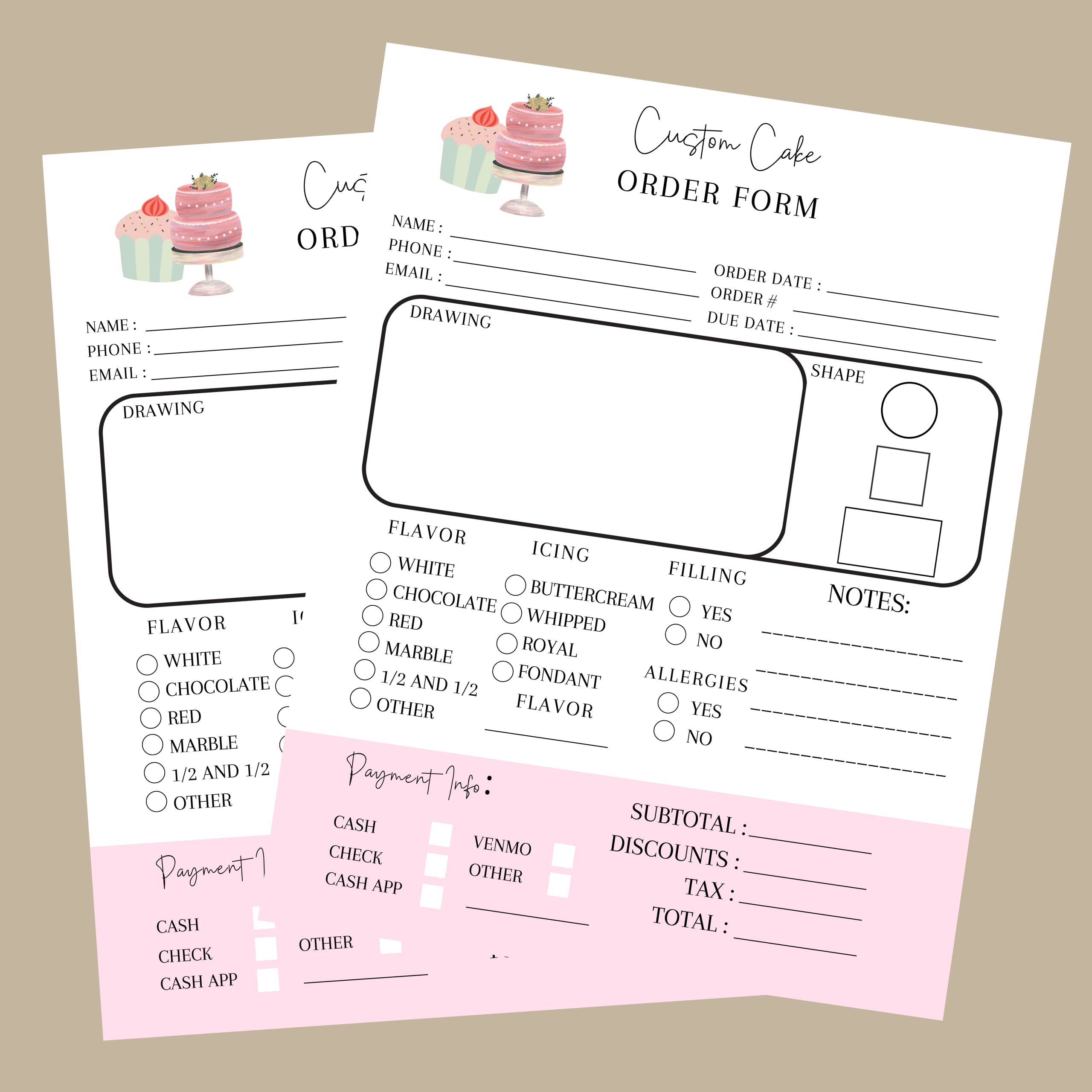 Custom Cake Order Form Sheets | 50 pk | for Bakers Dessert Wedding Birthday Party Cake Form Book Bakers Supplies Small Business Planner 8.5x11β inches