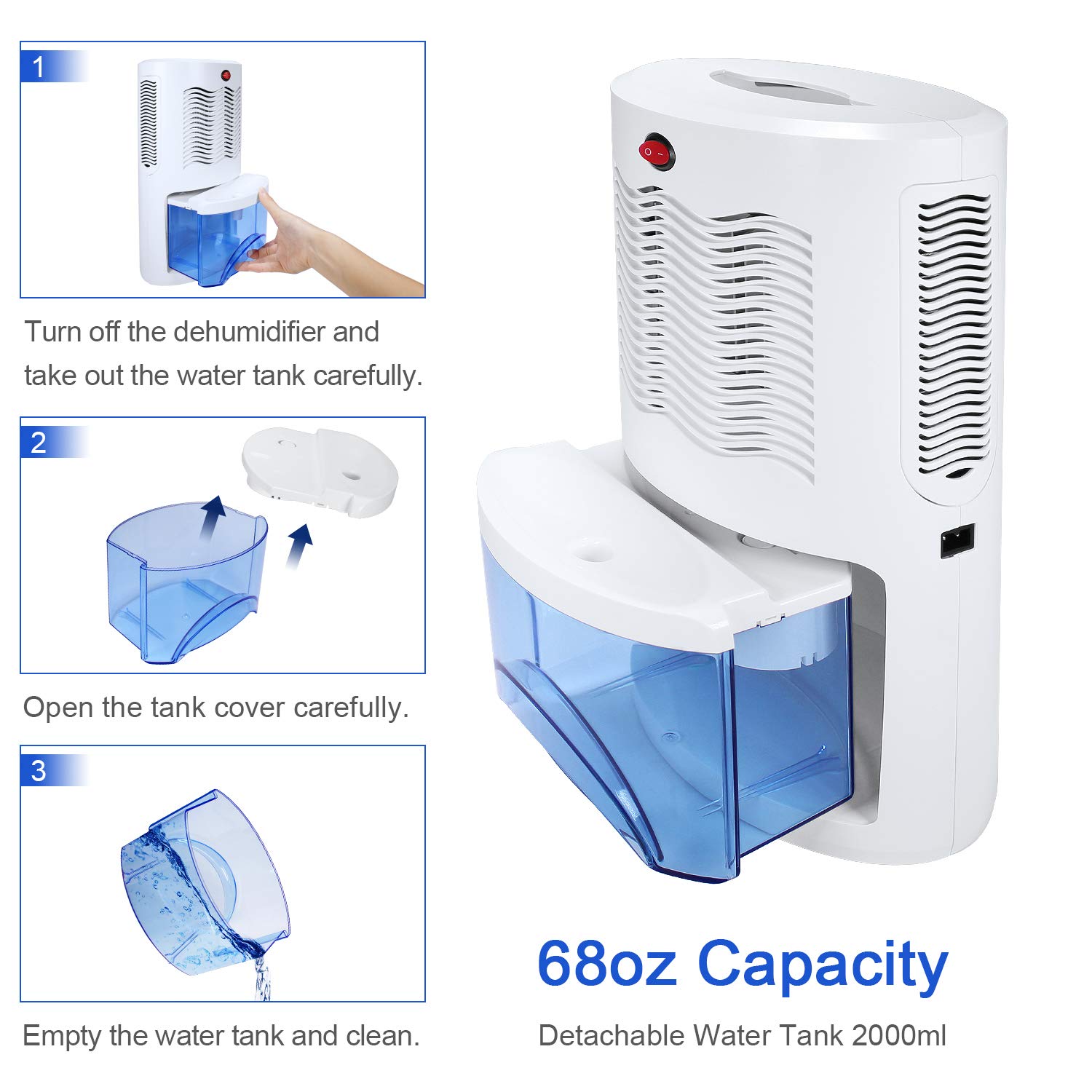 COSVII Dehumidifier for Bedroom,Up to 680 Sq.ft Small Dehumidifier Ultra Quiet Dehumidifiers for Home Bathroom Closet Kitchen with 68oz(2000ml) Water Tank