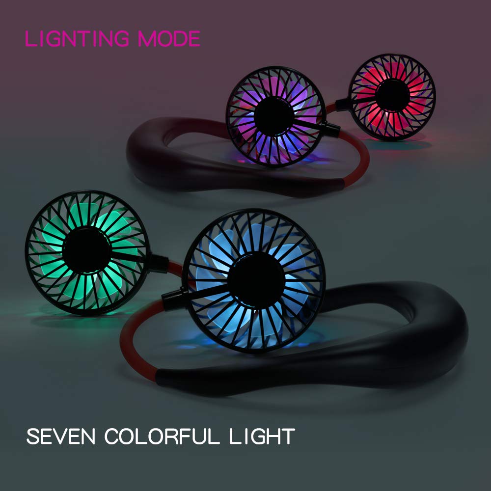 Dongsui Hand Free Neck Fan LED Lights USB Rechargeable for Outdoor Travel Office (Pink)