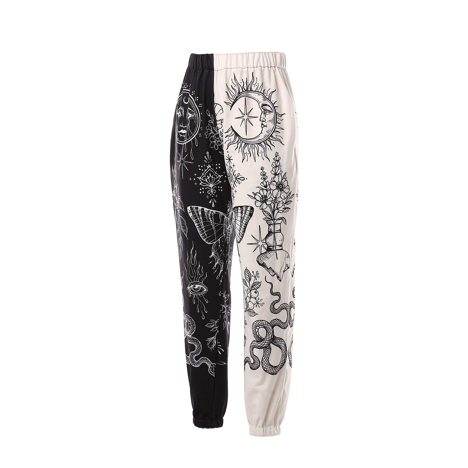 Domingbub Women Fashion Wild Casual Sweatpants 90S Hippie Harem Pants Elastic Waist Printed Patchwork Trousers