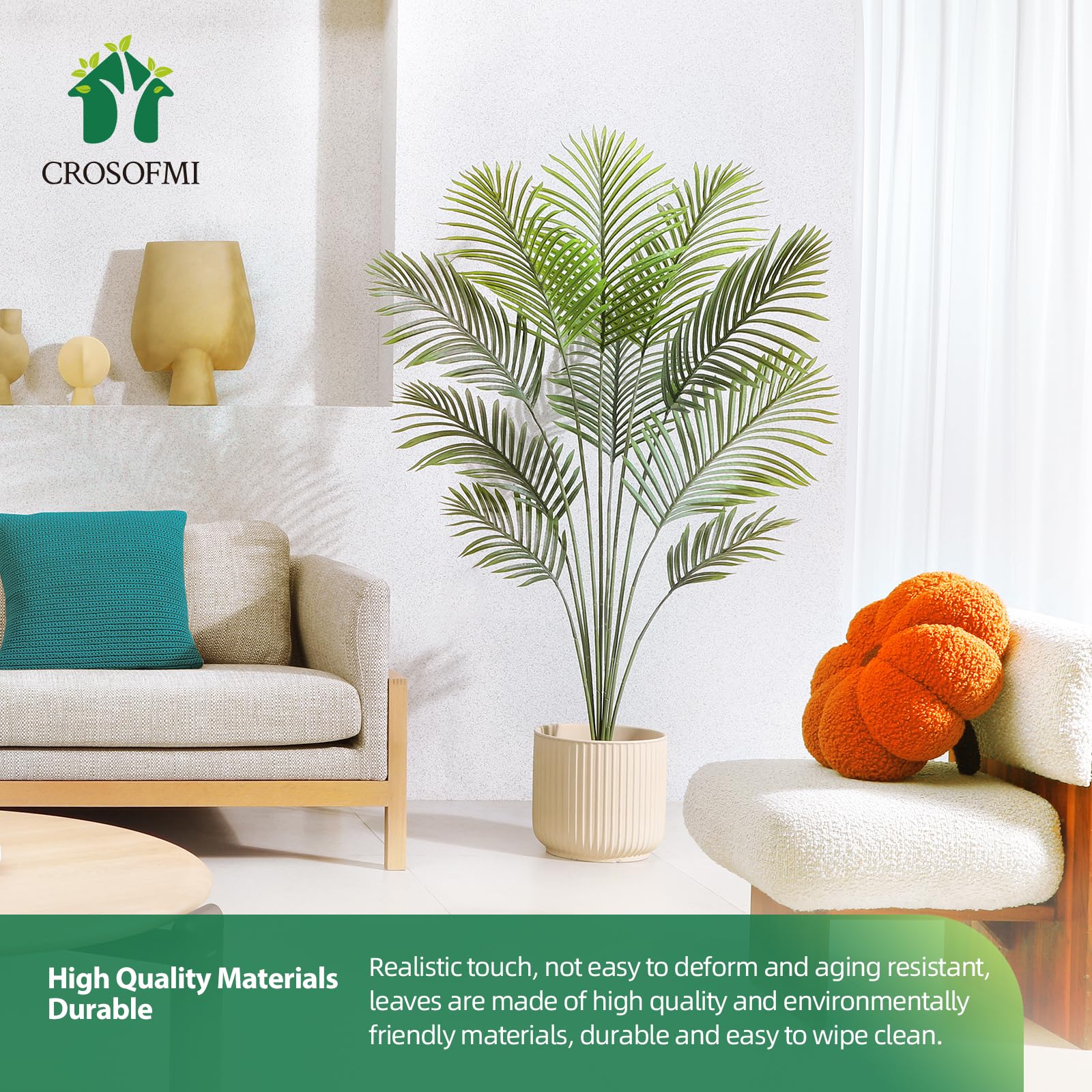 CROSOFMI Artificial Areca Palm Tree 5 Feet Fake Tropical Palm Plant,Perfect Faux Dypsis Lutescens Plants in Pot for Indoor Outdoor Home Office Garden Modern Decoration Housewarming Gift,2Pack