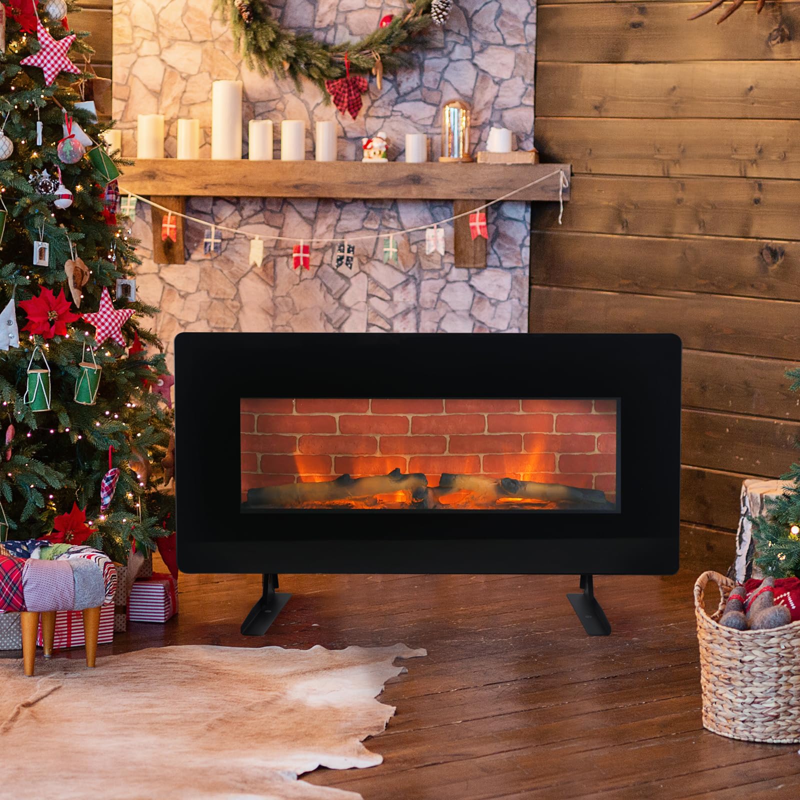 ELECWISH Electric Fireplace, 36 Inch Fireplace Heater Wall Mounted and Freestanding with Remote Control, Adjustable 7 Flame Colors, Temperature and Timer, 1500W