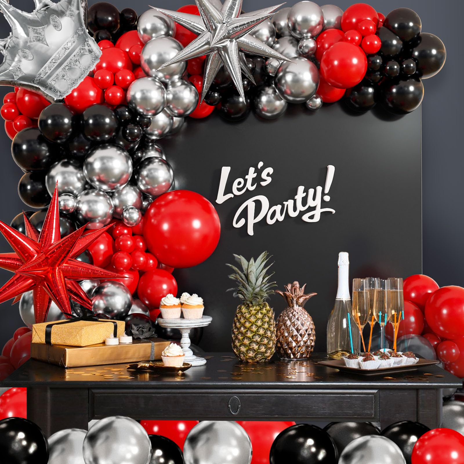 Red and Black Balloon Garland Arch Kit with Silver Red and Black Balloons for Anniversary Graduations Red and Black Birthday Decorations for Men Women