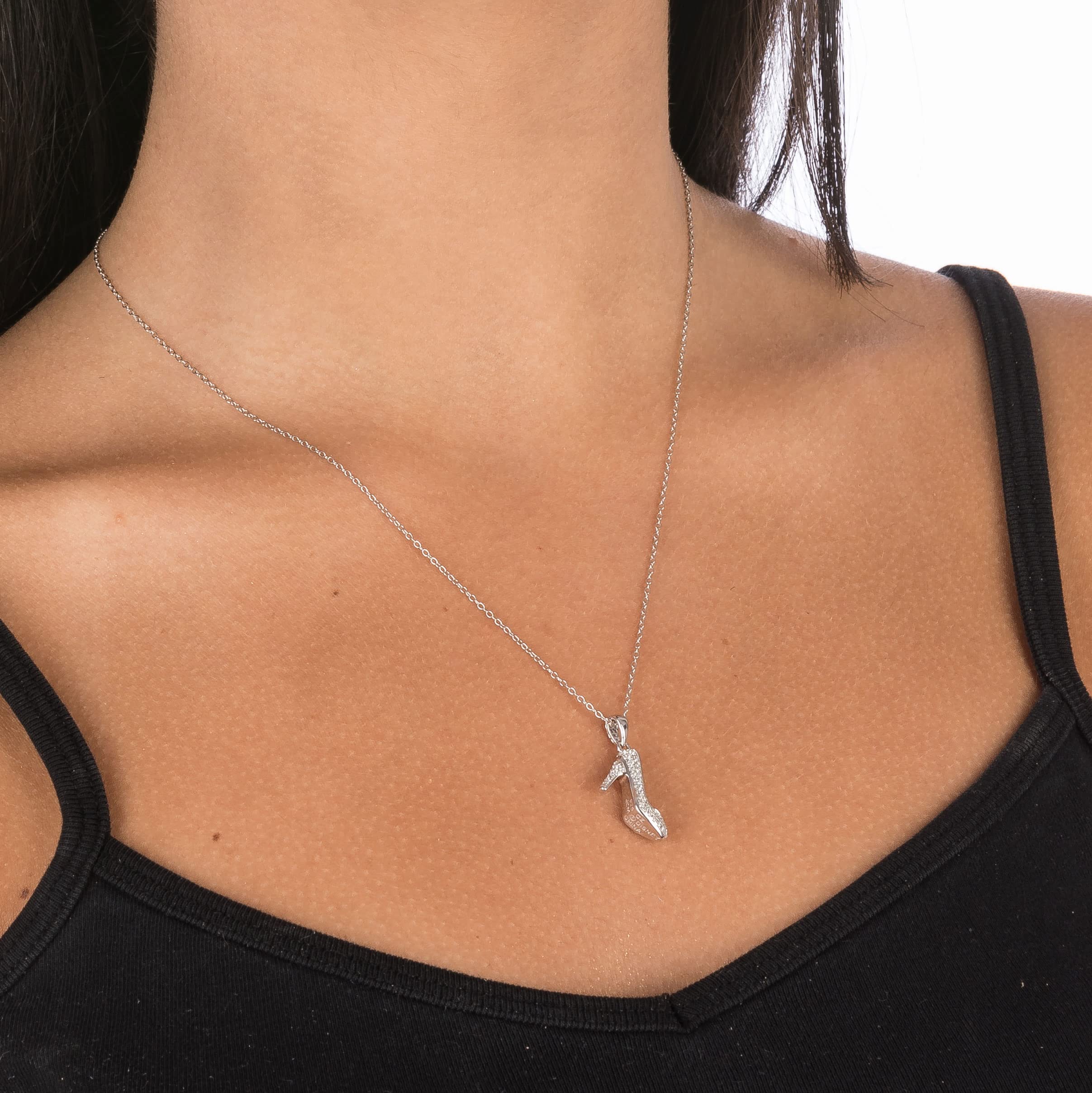 Disney Princess Cinderella Sterling Silver Cubic Zirconia Slipper Necklace, Official License