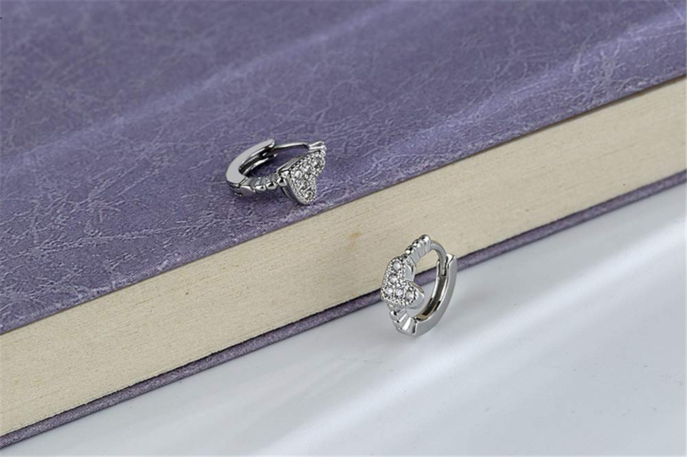 CZ Sideways Heart Cartilage Small Hoop Earrings for Women Cubic Zirconia Tiny Love Beaded Huggie Hoops Hypoallergenic Earring Delicate Birthday Holiday Easter Gift 7mm