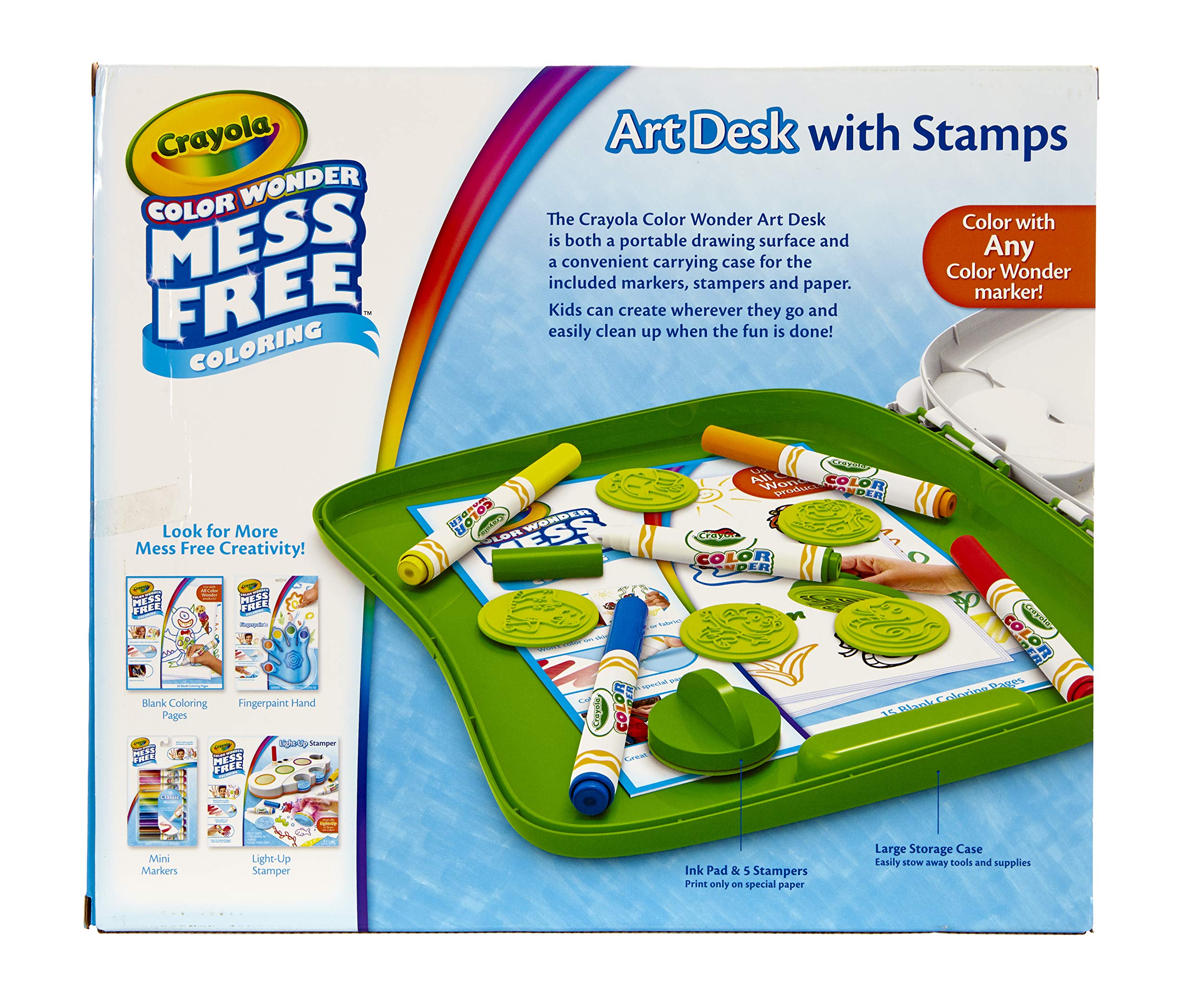 Crayola Color Wonder Mess Free Art Desk with Stamps, 20+ Pieces, Kids Toys