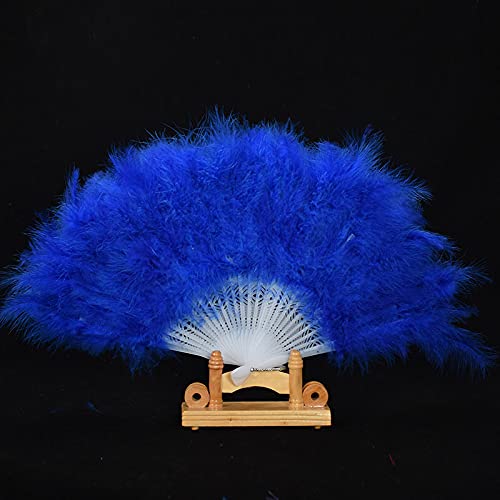 Folding Fan 9 Colors Fluffy Soft Feather Costume Hand Held Folding Fan Women Lady Party Theater Ball Dance Fans (A) (9)