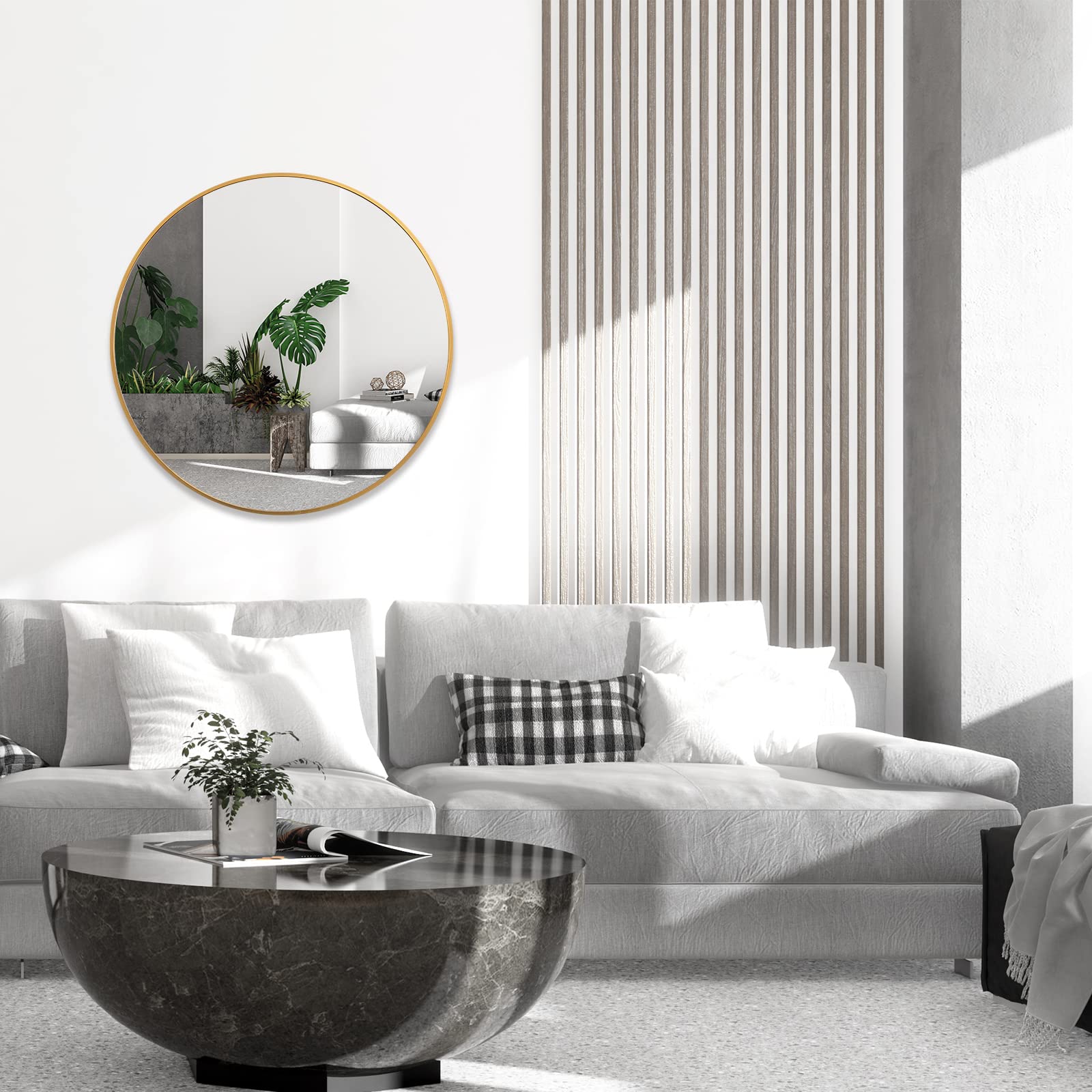 Yesmirrorcom Round Mirror 36 inch， Large Round Mirror Gold Frame,Circle Mirror 36 inch, Circular Wall Mirrors for Bathroom, Entry, Dining Room, & Living Room