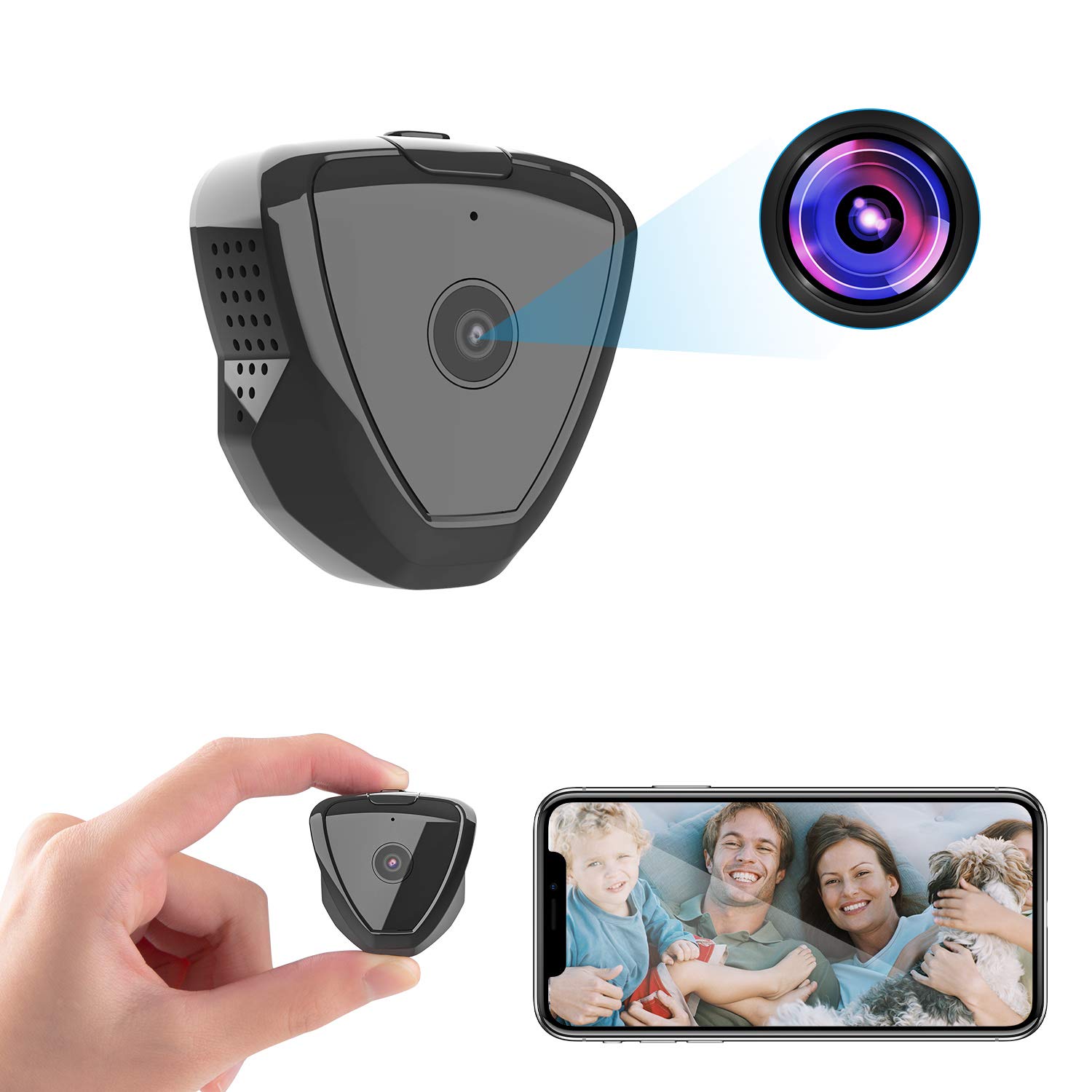 Hidden Camera Spy Camera WiFi Spy Camera Wireless Mini Spy Camera Nanny Cam Indoor Hidden Spy Camera with Motion Detection Night Vision Real Time Record (Black)