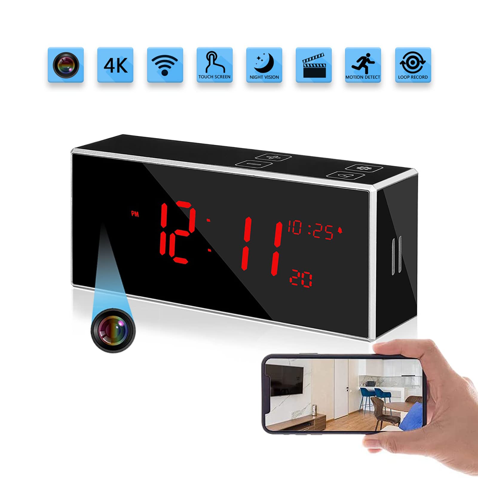 Hidden Spy Camera Alarm Clock Wireless with Stronger Night Vision,Motion Activated,Nanny Spy Cam with 160°Viewing Angle,Aipmoz Security Secret Camera for Home Office Store(2.4/5Ghz)