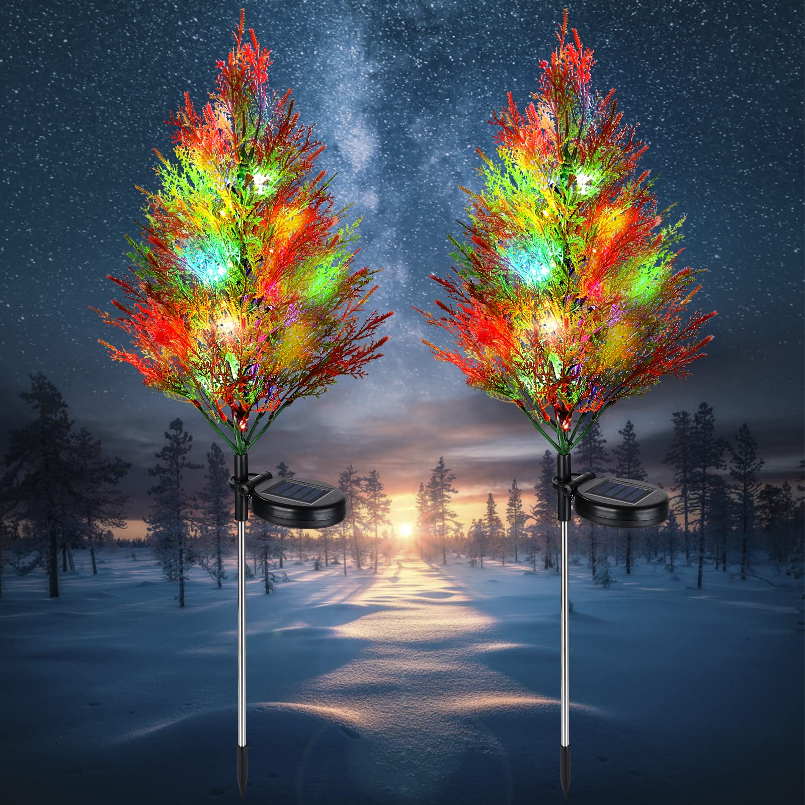 COSYONALL Solar Christmas Tree Lights Decorations Outdoor, 2 Pack Waterproof Solar Flowers Light with 12 LEDs