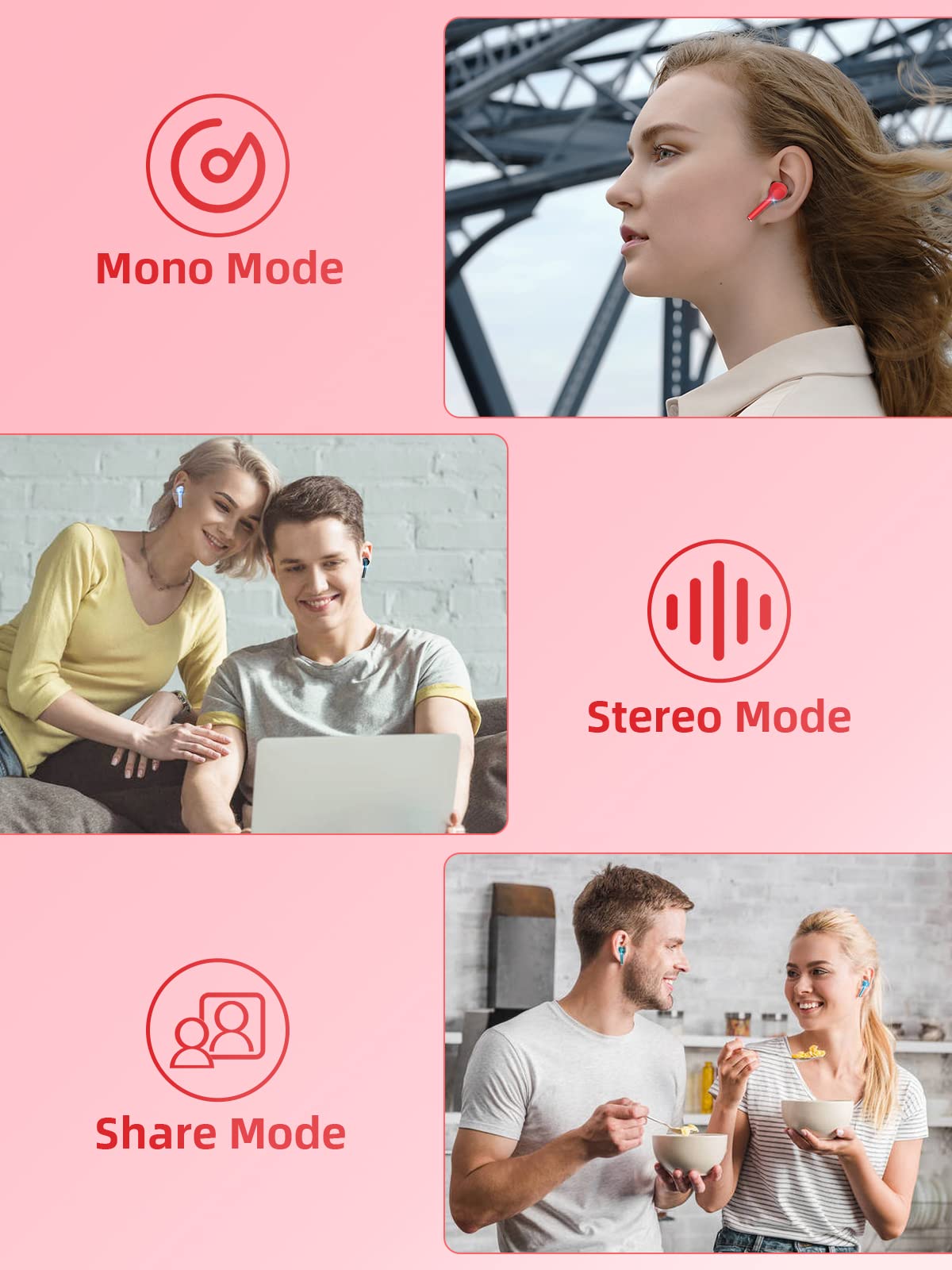 Earbuds Wireless Bluetooth,Noise Cancelling ENC Clear Call Ear Buds with 4 Mic,Bluetooth Headphones 4 Dynamic Drivers,Waterproof Wireless Earbuds,Touch Control Earphones for iPhone Android (Red)