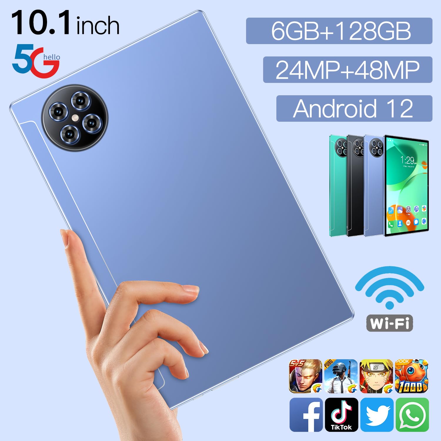 deriny X90 10 inch Android Tablet,1080p Full HD,Long Lasting Battery,Dual Camera,6GB RAM 128GB ROM,Dual SIM,WiFi,GPS,Bluetooth,Fire HD Kids Tablet,Widely Compatible with App(Blue)