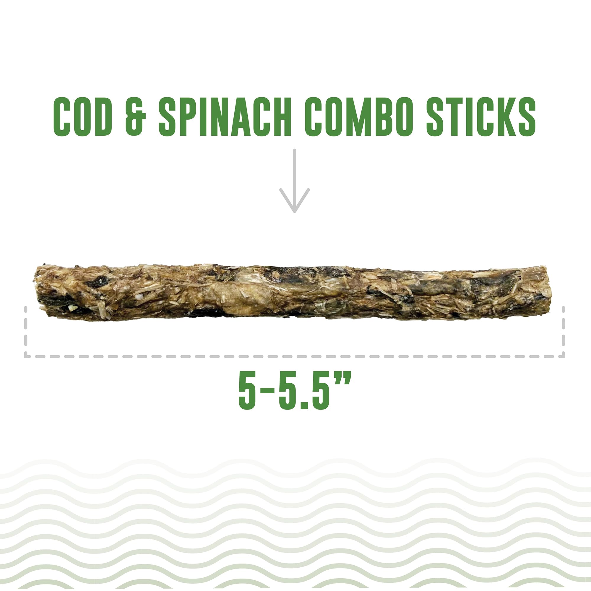 Icelandic+ Combo Sticks: Cod & Spinach - 2oz - Dog Treats, Crunchy 2 Ingredient Pet Snacks, Preservative Free, Wild Caught Fish, Slow Baked, Natural