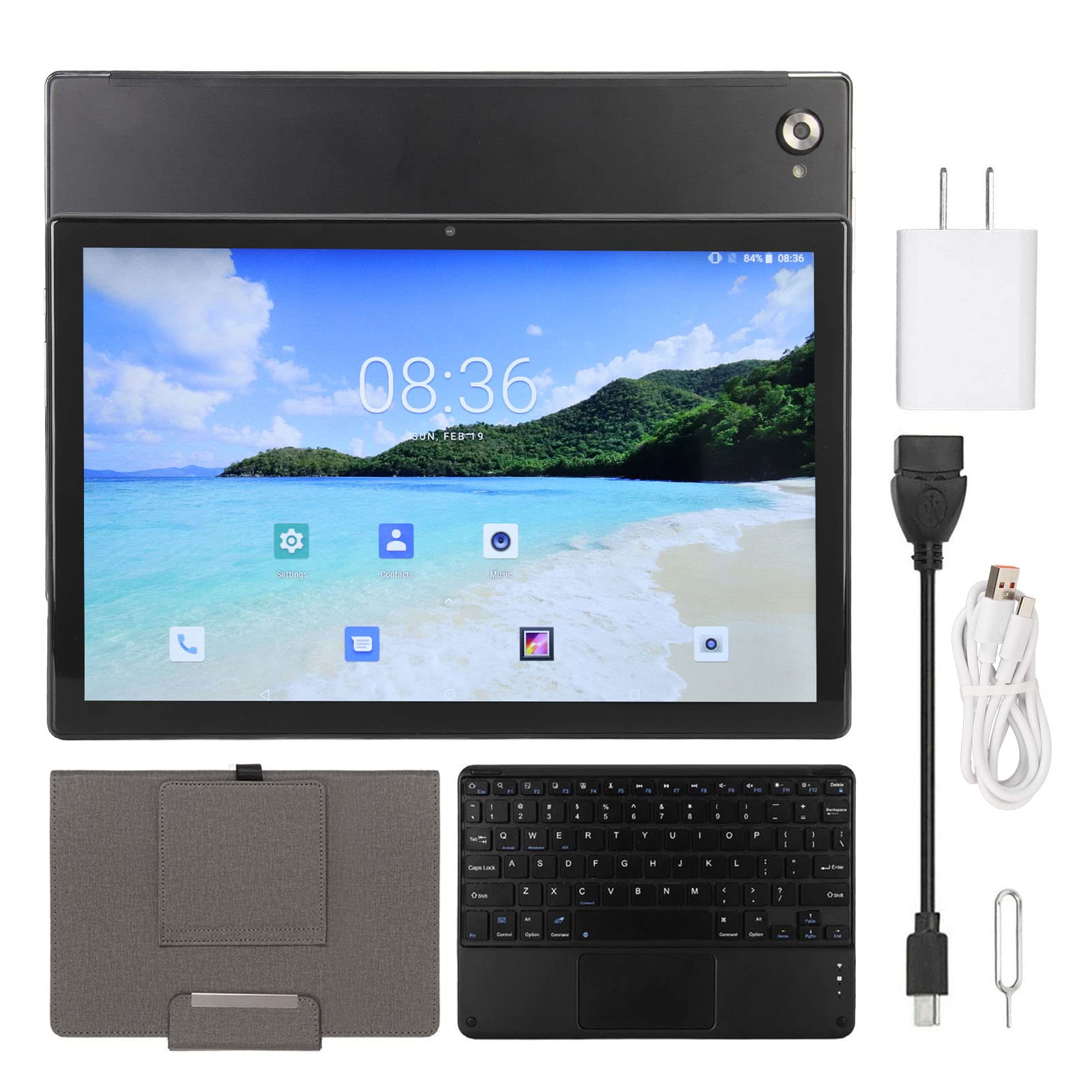 DAUERHAFT Tablet PC, 5GWIFI 8GB RAM 256GB ROM Stereo Dual Speakers Black 10.1 Inch Smart Tablet Fast Charging 2 in 1 for Office (US Plug)