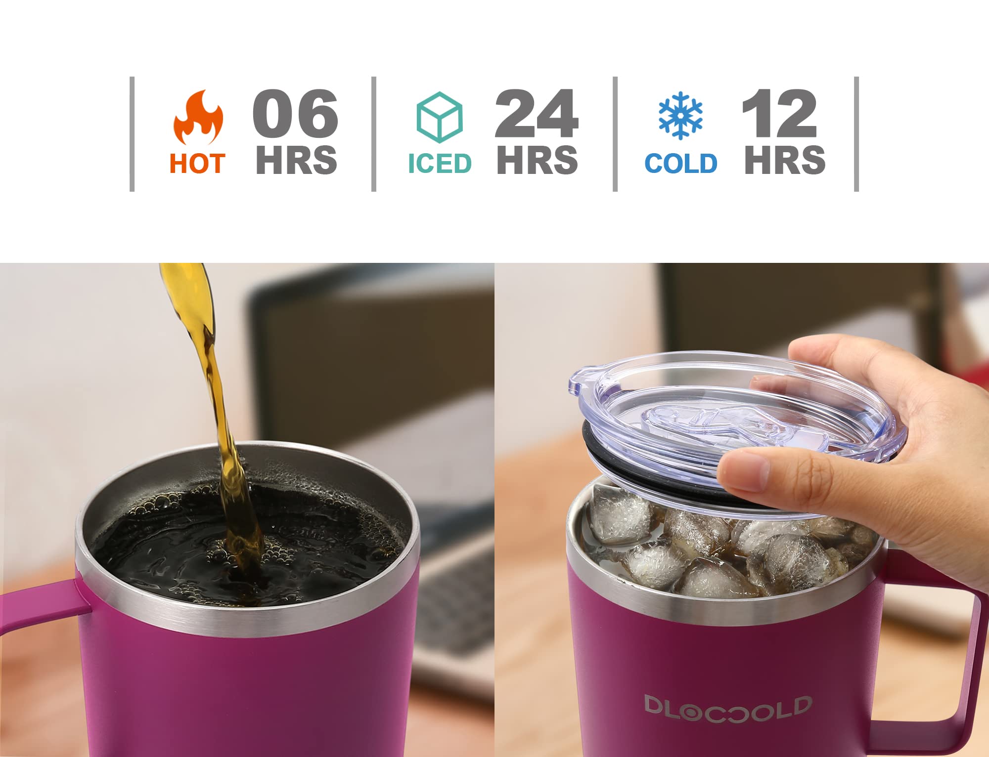 DLOCCOLD 30 oz Tumbler with Handle, Stainless Steel Insulated Travel Coffee Mug with Lid and Straw, Thermal Coffee Cup for Hot&Cold Drinks,Spill Proof,Cup Holder Friendly,Dishwasher Safe,BPA Free