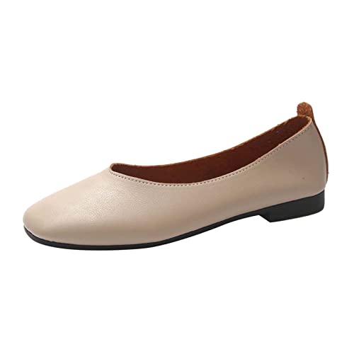 Fashion Spring and Summer Women Casual Shoes Low Heel Shallow Mouth Soft Sole Solid Color Comfortable Flat O2b2 Shoes Beige