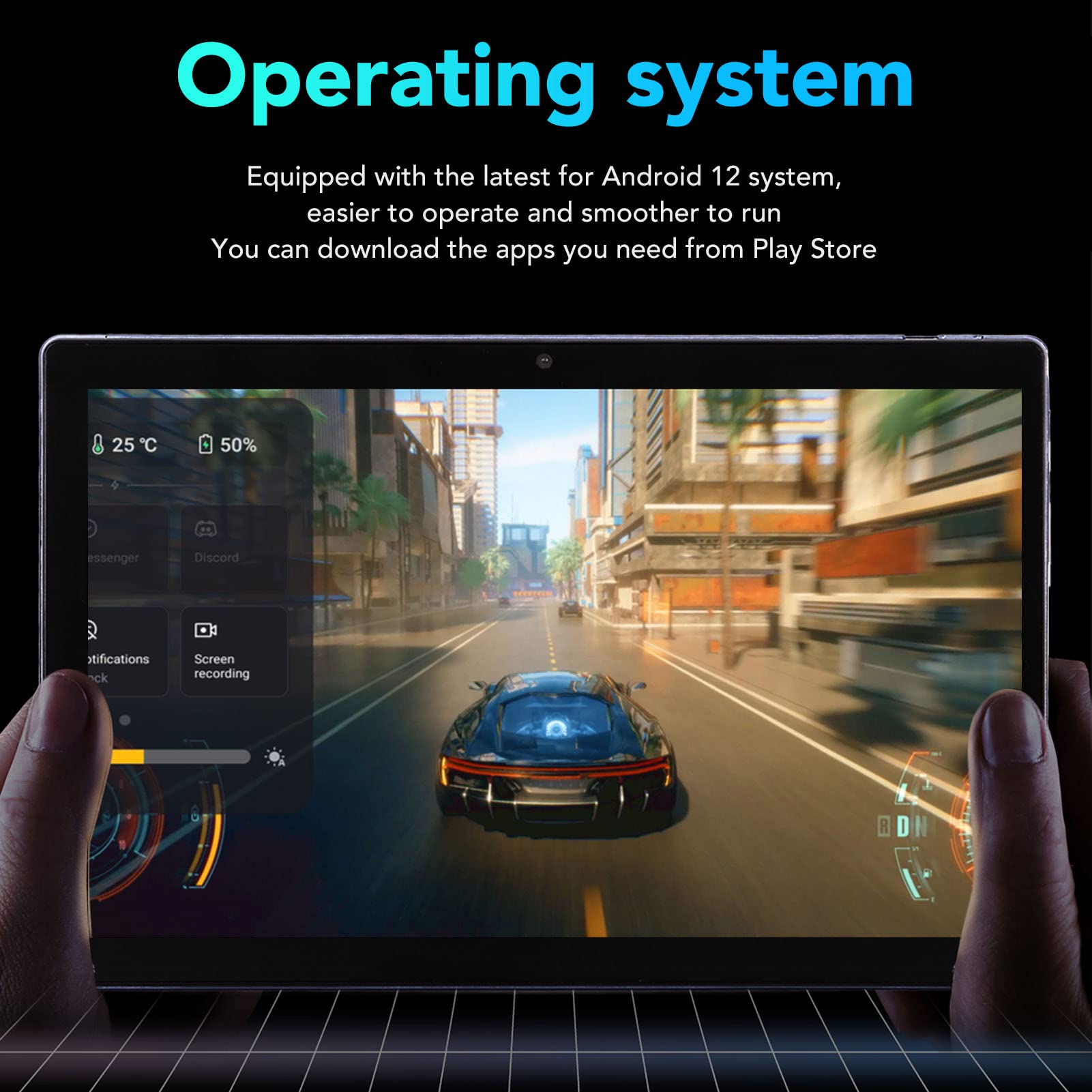 DAUERHAFT Tablet PC, 8MP Front 16MP Rear 10. 1 Inch Tablet Fast Charging Support 8 Core CPU Blue 2.4G 5G WiFi 100-240V 2 in 1 for Android 12 for Learning (US Plug 2 Pin)