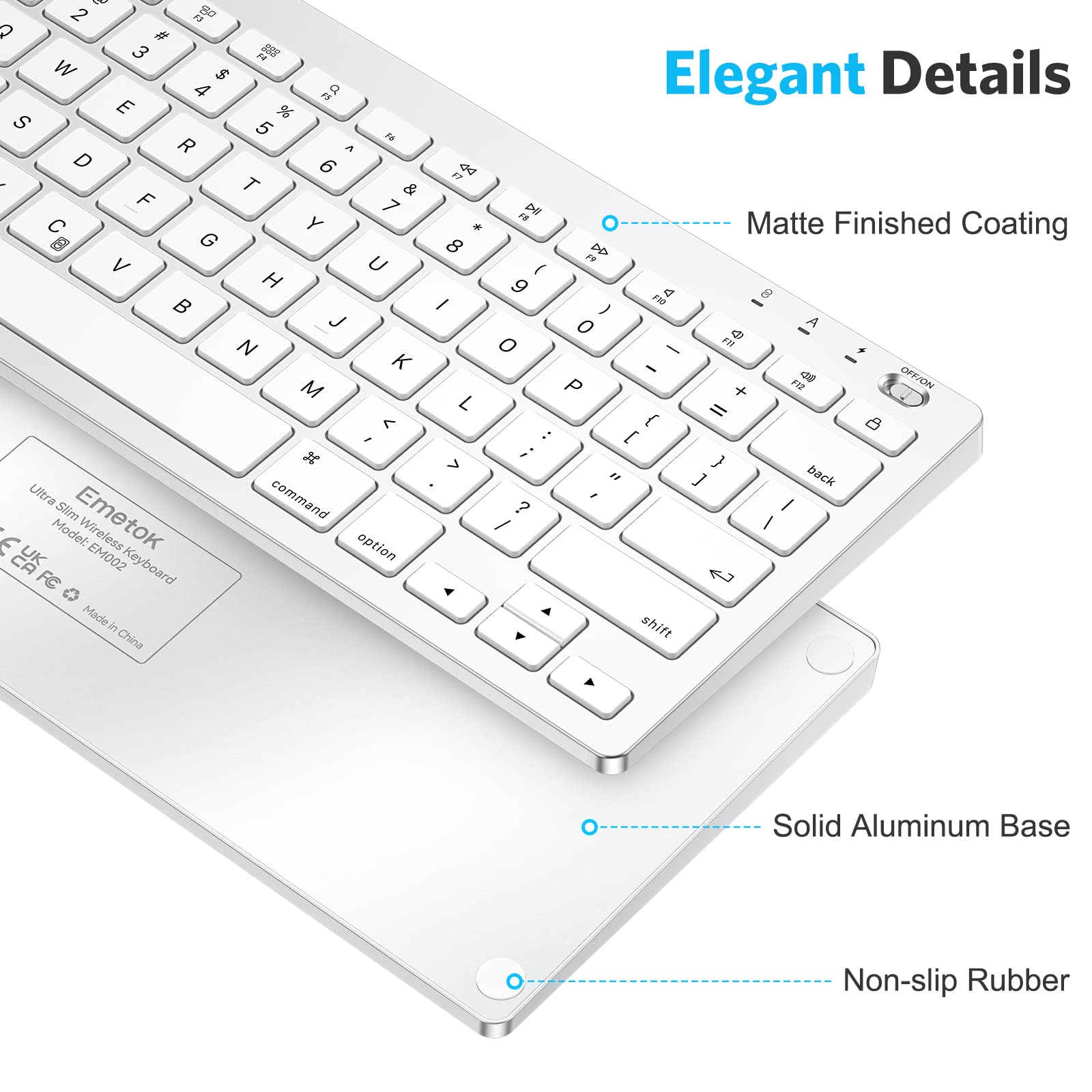Emetok for Mac Keyboard [Aluminum Base, Rechargeable], Ultra Slim Bluetooth 5.1 Keyboard with [Upgraded Scissor Keys] Customized for MacBook Air/Pro, iMac, iMac Pro, Mac Mini/Pro, Silver