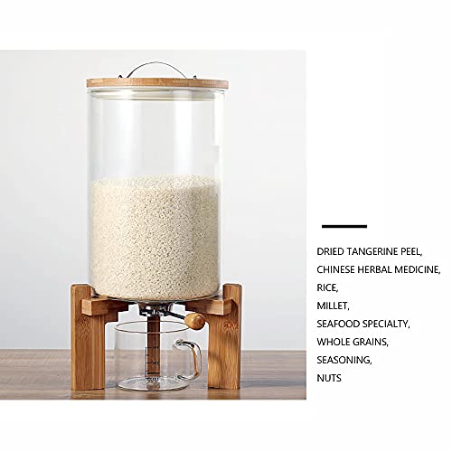 WDZCZDoo Flour and Cereal Container, Rice Dispenser 7.5L, Creative Glass Food Storge Container for Kitchen Organization and Pantry Store, Airtight Lid and Wooden Stand