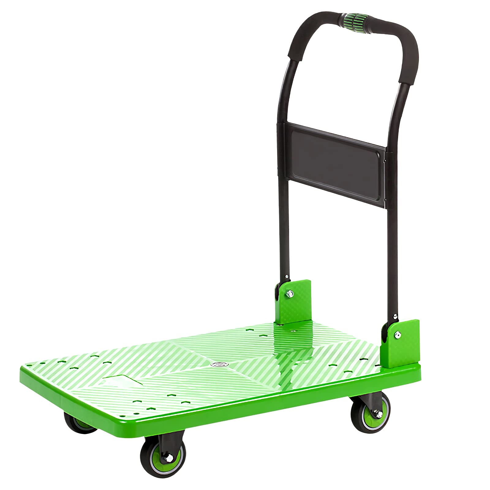 Folding Hand Truck ﻿ Platform Truck Hand Flatbed Cart with 4 Wheels and Metal Handle Rolling Push Trolley Plastic Deck High Capacity for Luggage Moving Portable Dolly for Moving (Size : 90 * 60)