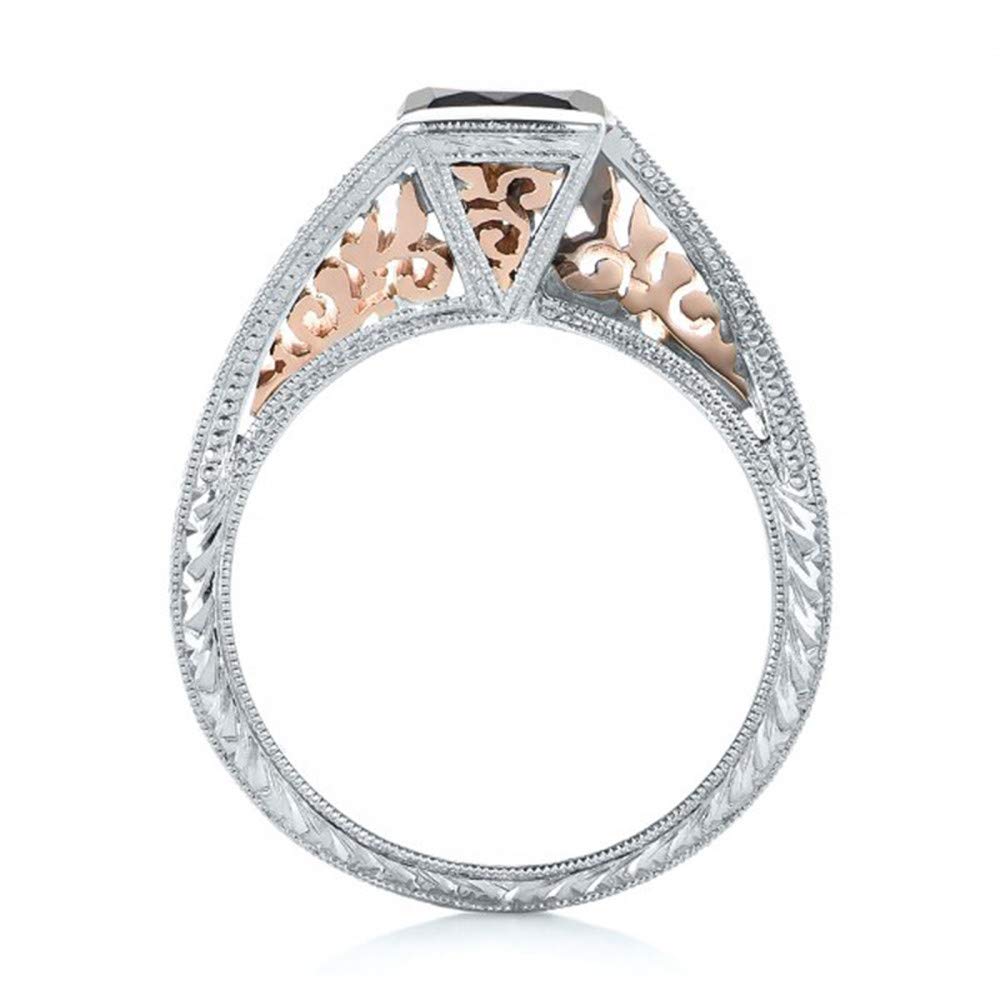 Czjewelry White Gold Plated 2 Tone Black Crystal Hollow Pattern Ring | Engagement Rings for Women