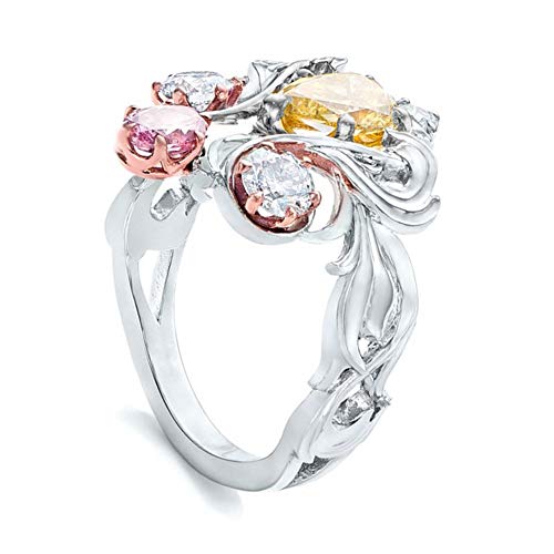 Czjewelry White Gold Plated Yellow Pink and Clear Simulated Diamond Ring | Engagement Rings for Women