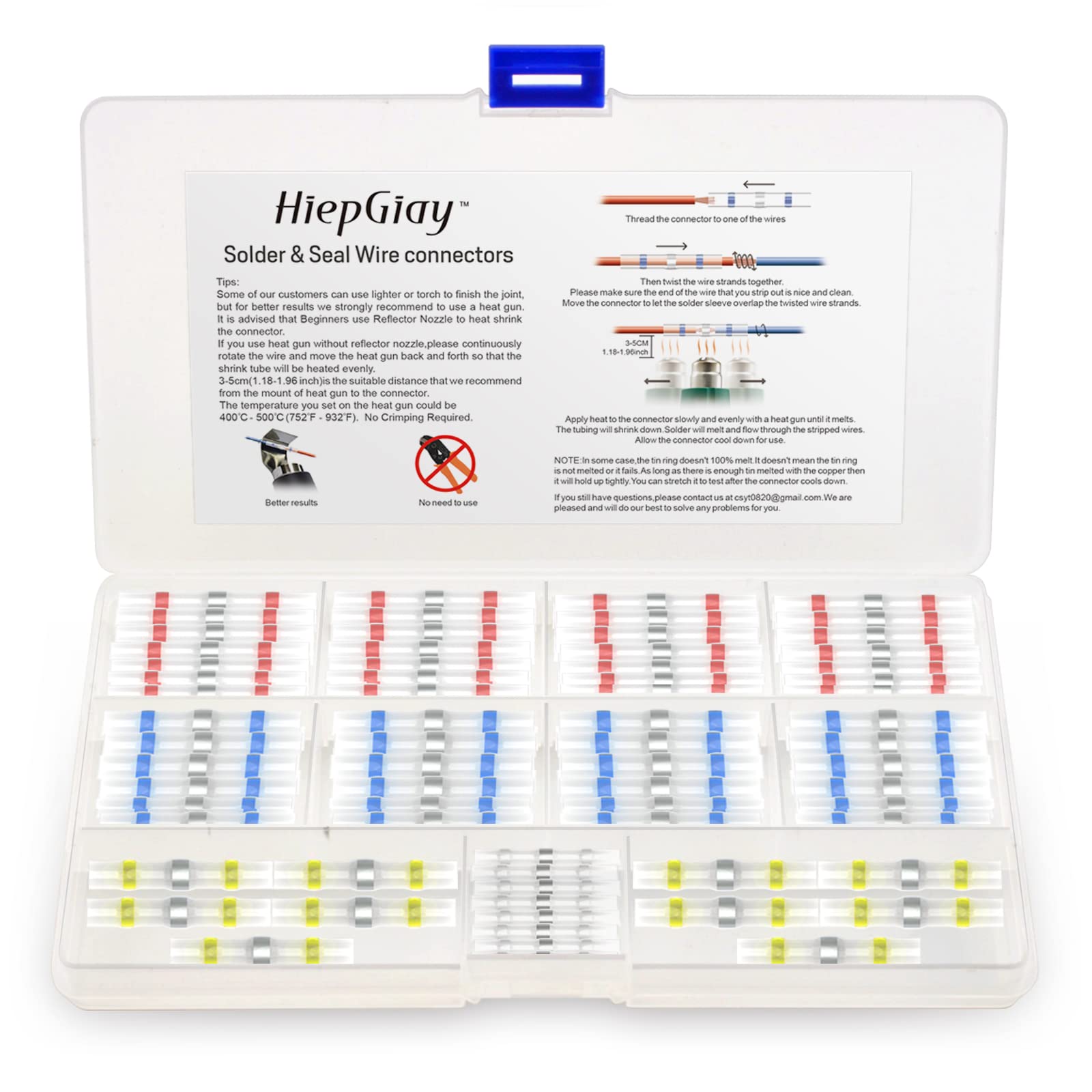 HiepGiay 120PCS Heat Shrink Solder Seal Wire Connectors,Soldering Butt Connectors,Waterproof Insulated for Electrical Equipment Wire Repair,Motorcycle Automotive Marine Boat Wiring (120)