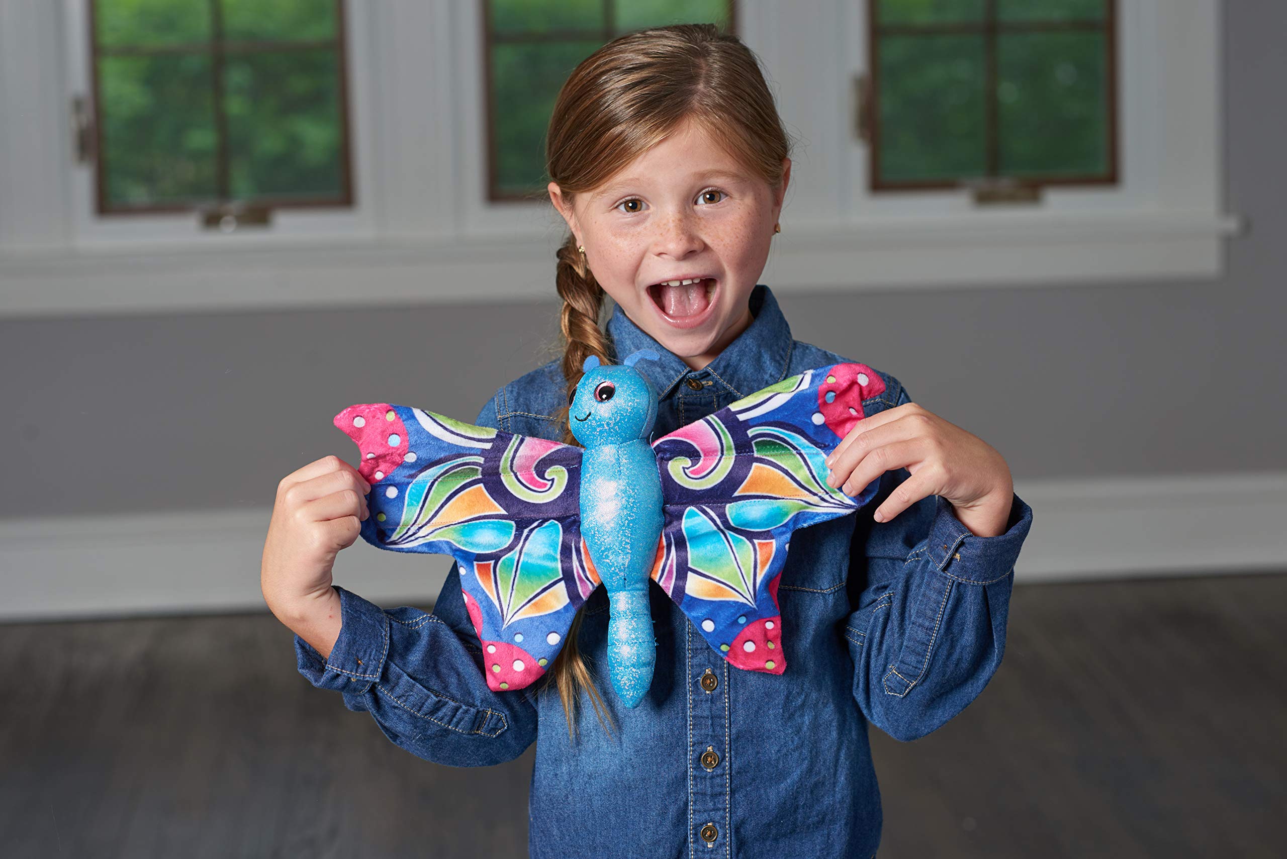 Wild Republic Huggers Butterfly Blue Plush Toy, Slap Bracelet, Stuffed Animal, Kids Toys, 8"