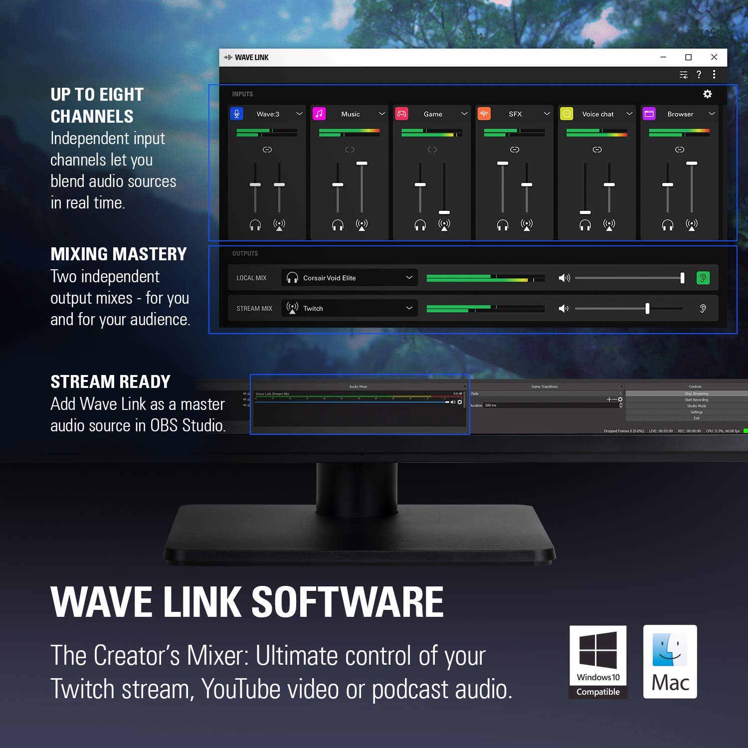 Elgato Wave:3 - USB Condenser Microphone and Digital Mixer for Streaming, Recording, Podcasting - Clipguard, Capacitive Mute, Plug & Play for PC/Mac (Renewed)