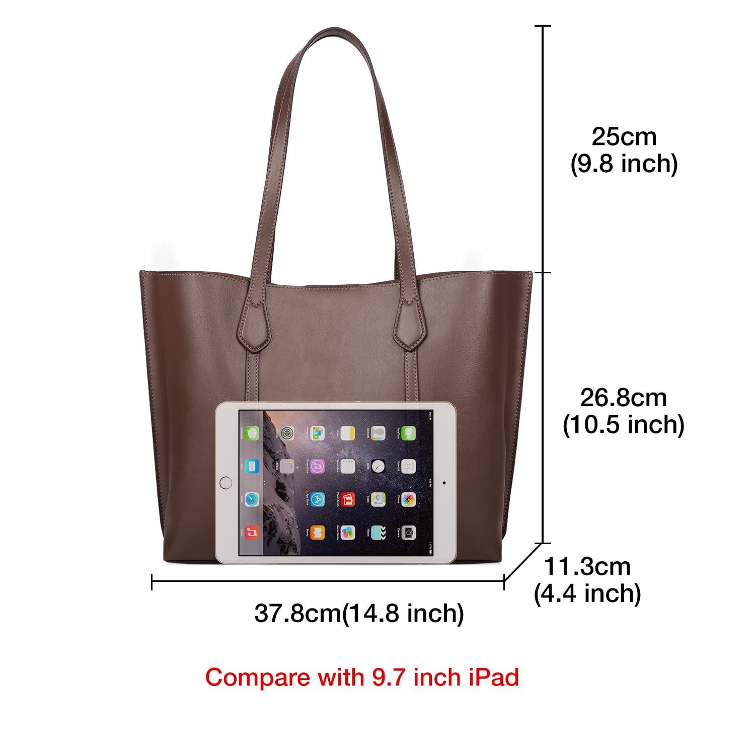 FOXLOVER Genuine Leather Tote Purses for Women, Ladies Fashion Shoulder Tote Handbag (Brown)