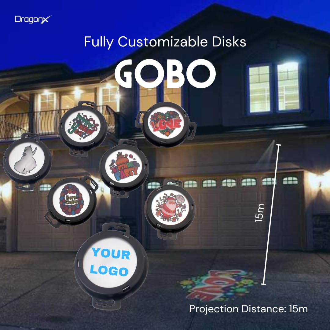 DragonX Customizable GOBO Logo Projector IP65 Waterproof - Versatile Indoor and Outdoor 10W LED Wall Decoration, Home, Wedding - Ideal for Business Scenes