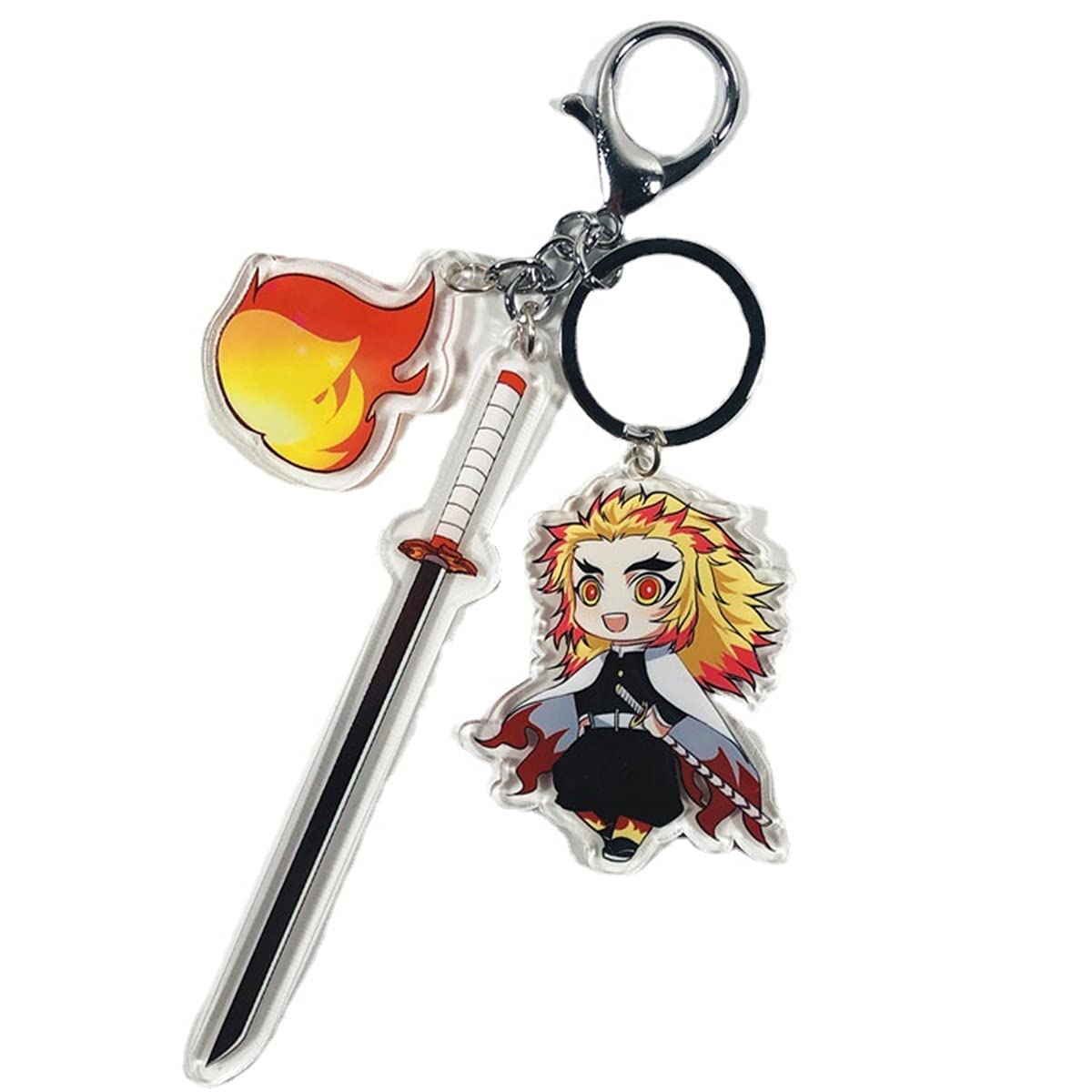 DIYOOHOMY Anime Keychains Accessories Gift Set Sword Figure Key Chain Merchandise Acrylic Bag Keyring Stuff Hanging Ornament Decor Pendant (Rengoku Kyoujurou)